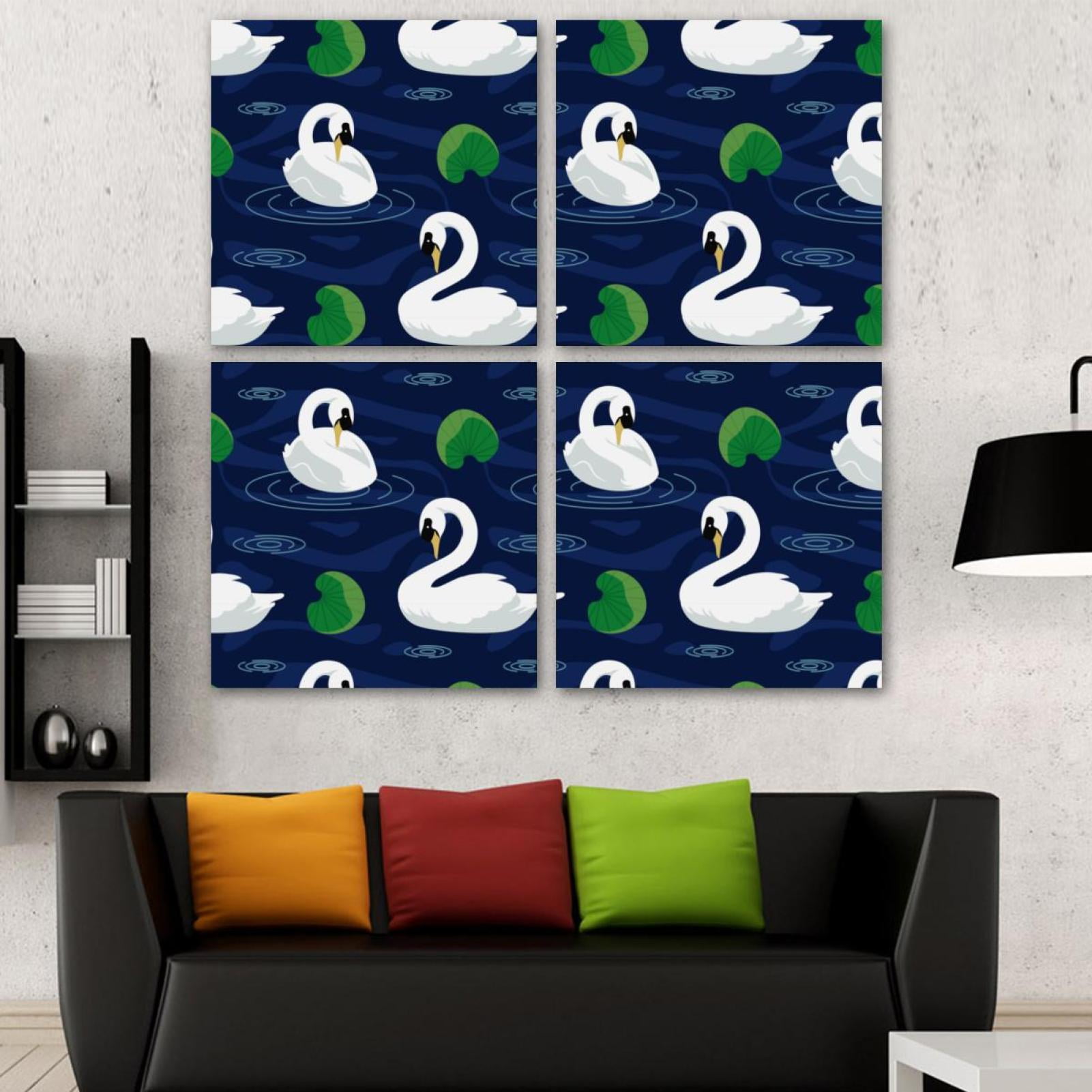 OWNSERIES Swan Swimming in the Lotus Pool Night Pattern 4PC Frameless ...