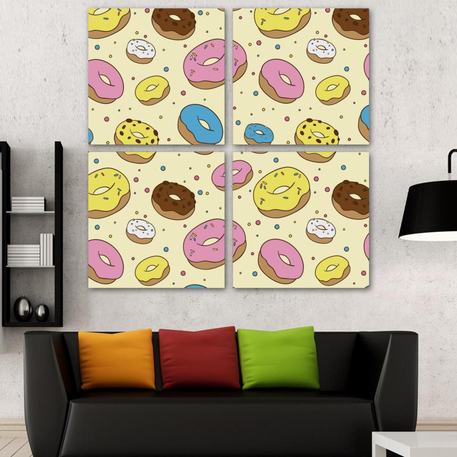 OWNSERIES Sweet Donuts Yellow Pink Choclate Pattern 4PC Frameless ...
