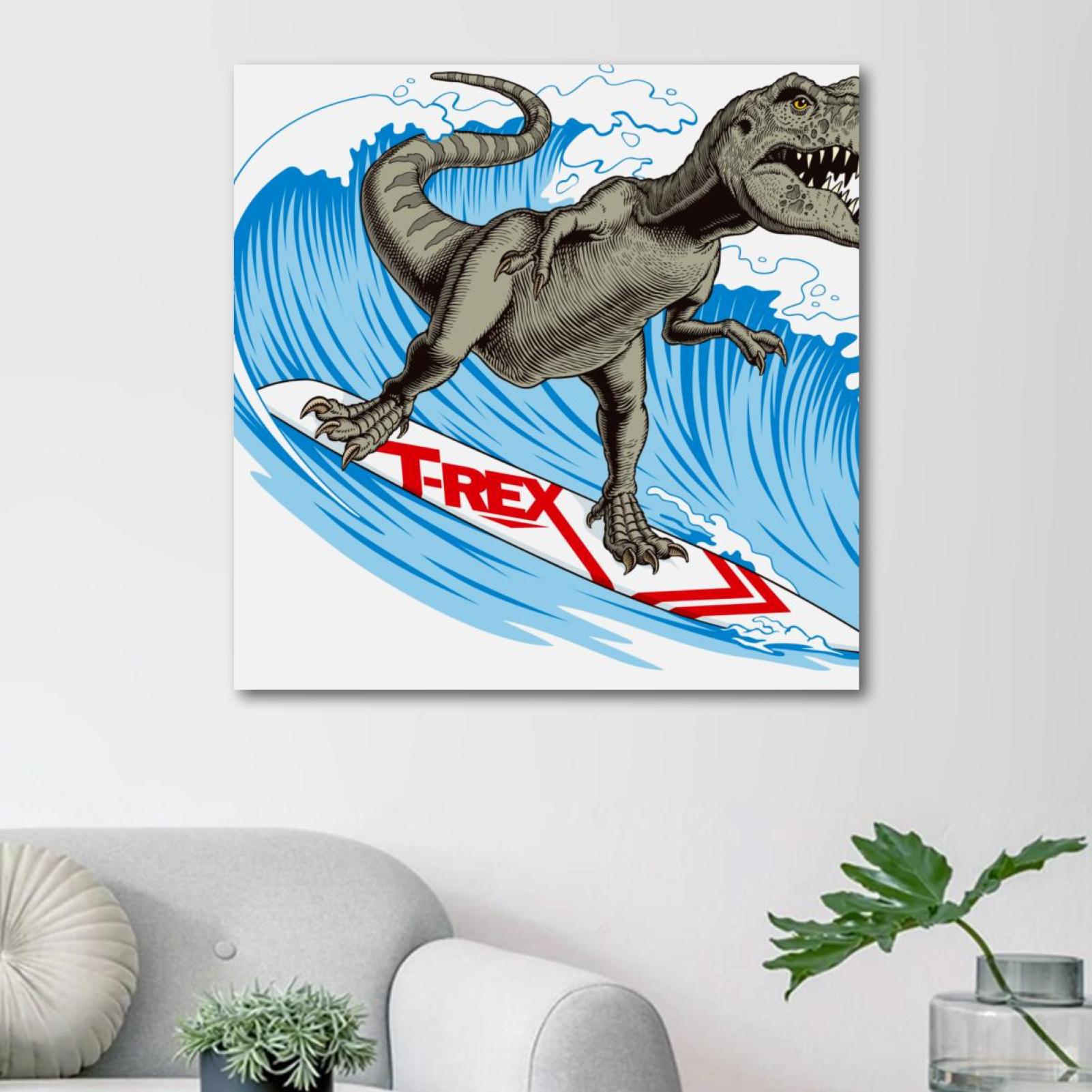 OWNSERIES T-REX Dinosaur Surfing Pattern Canvas Wall Art Paintings for ...