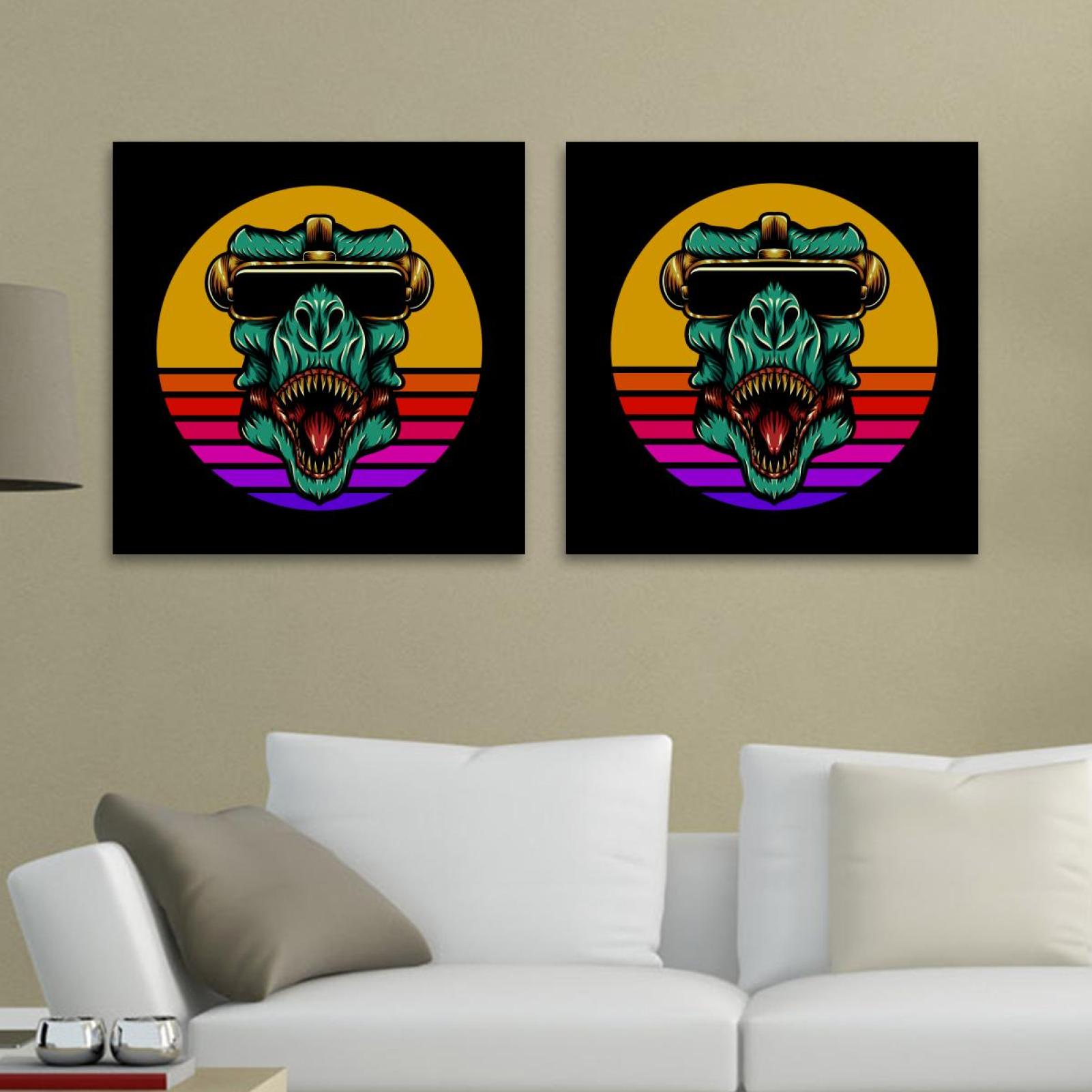 OWNSERIES T Rex Dinosaur in Front of Retro Sunset Pattern 2PC Canvas ...