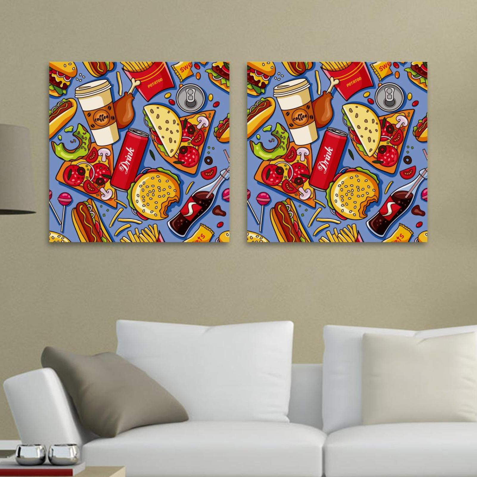 OWNSERIES Tasty Food Pattern 2PC Canvas Wall Art Paintings for Living ...
