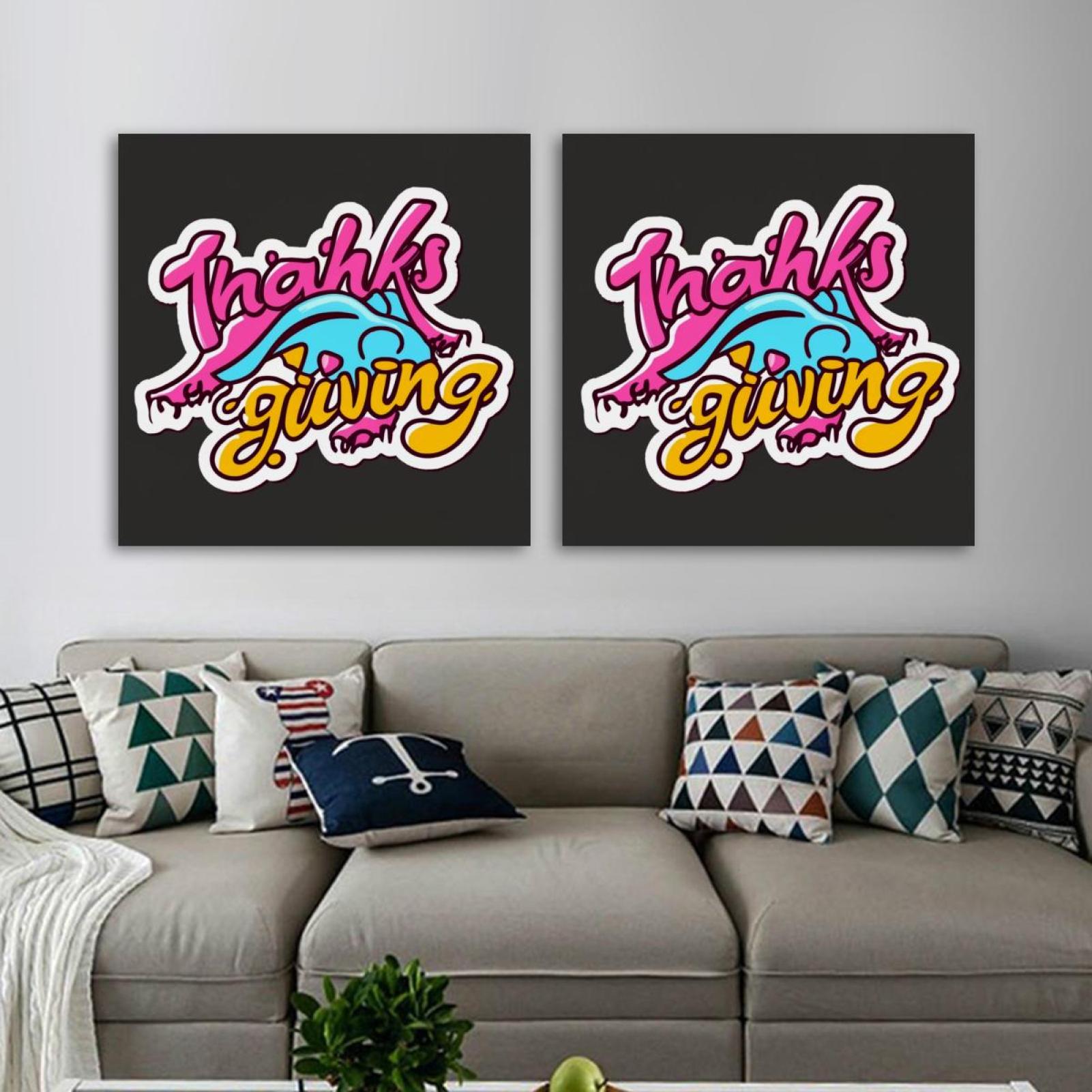 OWNSERIES Thanksgiving Text Pattern 2PC Canvas Wall Art Paintings for ...