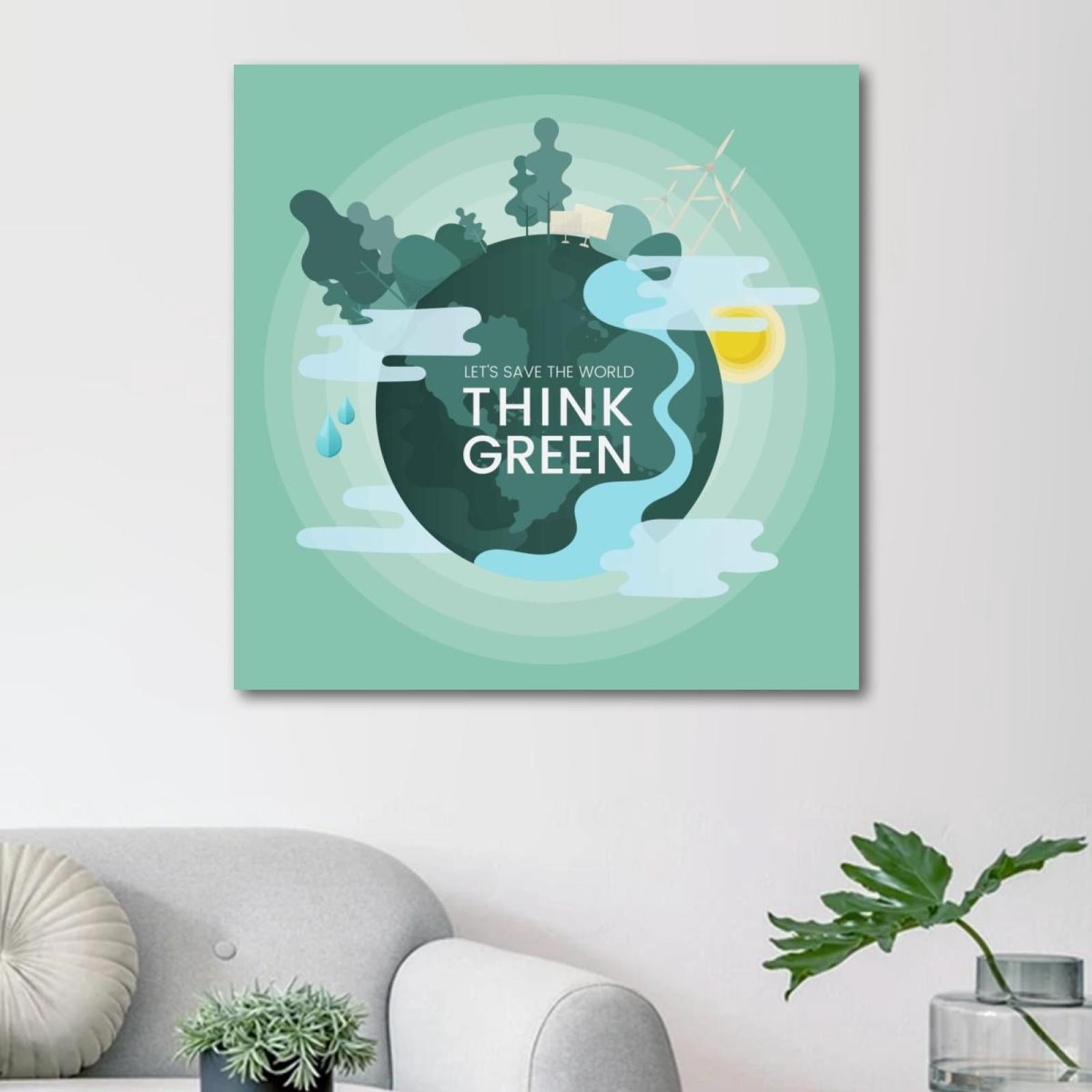 OWNSERIES Think Green Environmental Pattern Canvas Wall Art Paintings ...