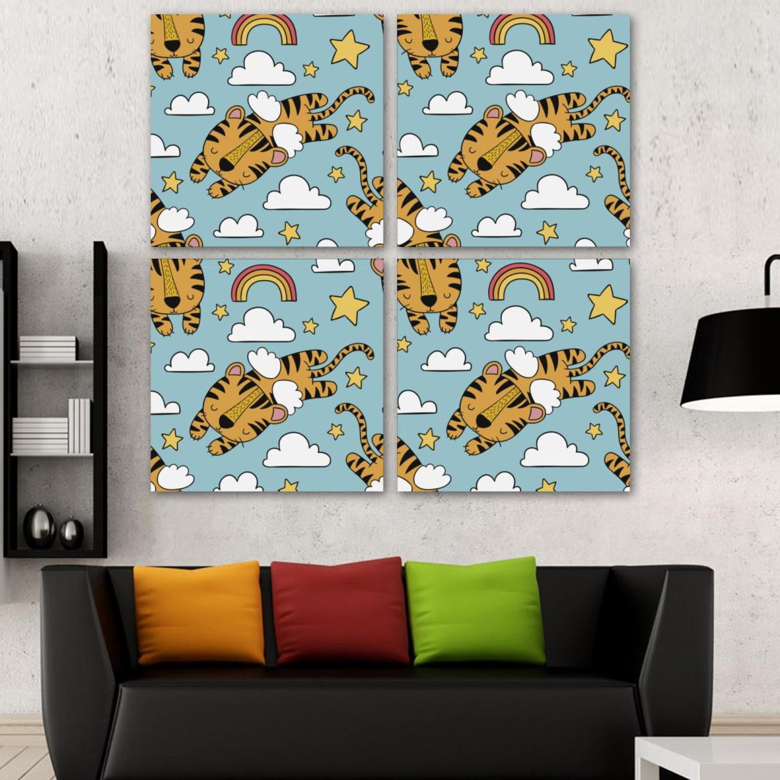 OWNSERIES Tiger Design Pattern 4PC Frameless Canvas Wall Art Paintings ...