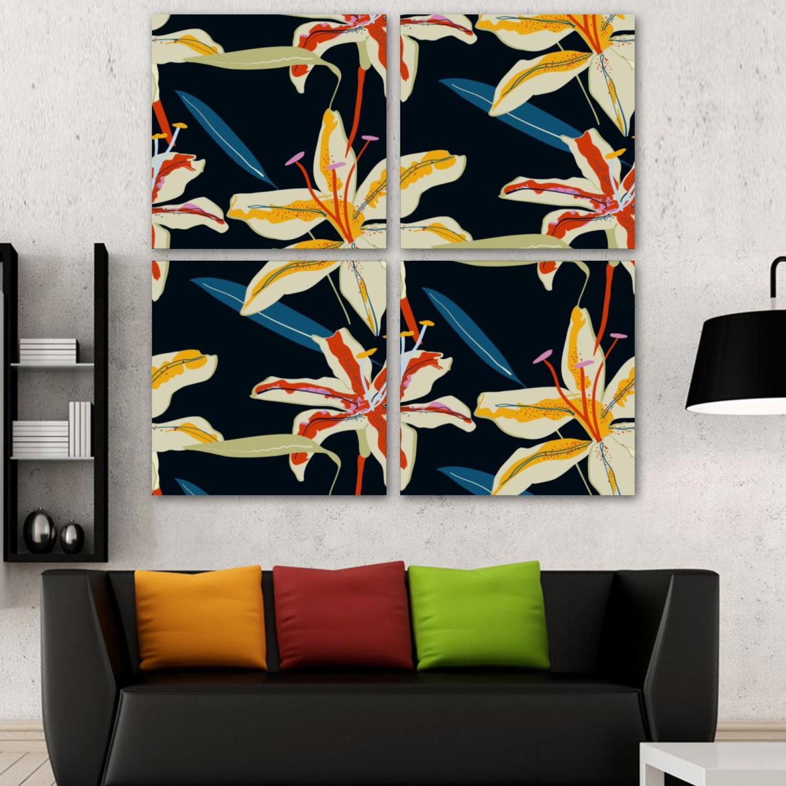 OWNSERIES Tiger Lily Floral Pattern Black Pattern 4PC Frameless Canvas ...