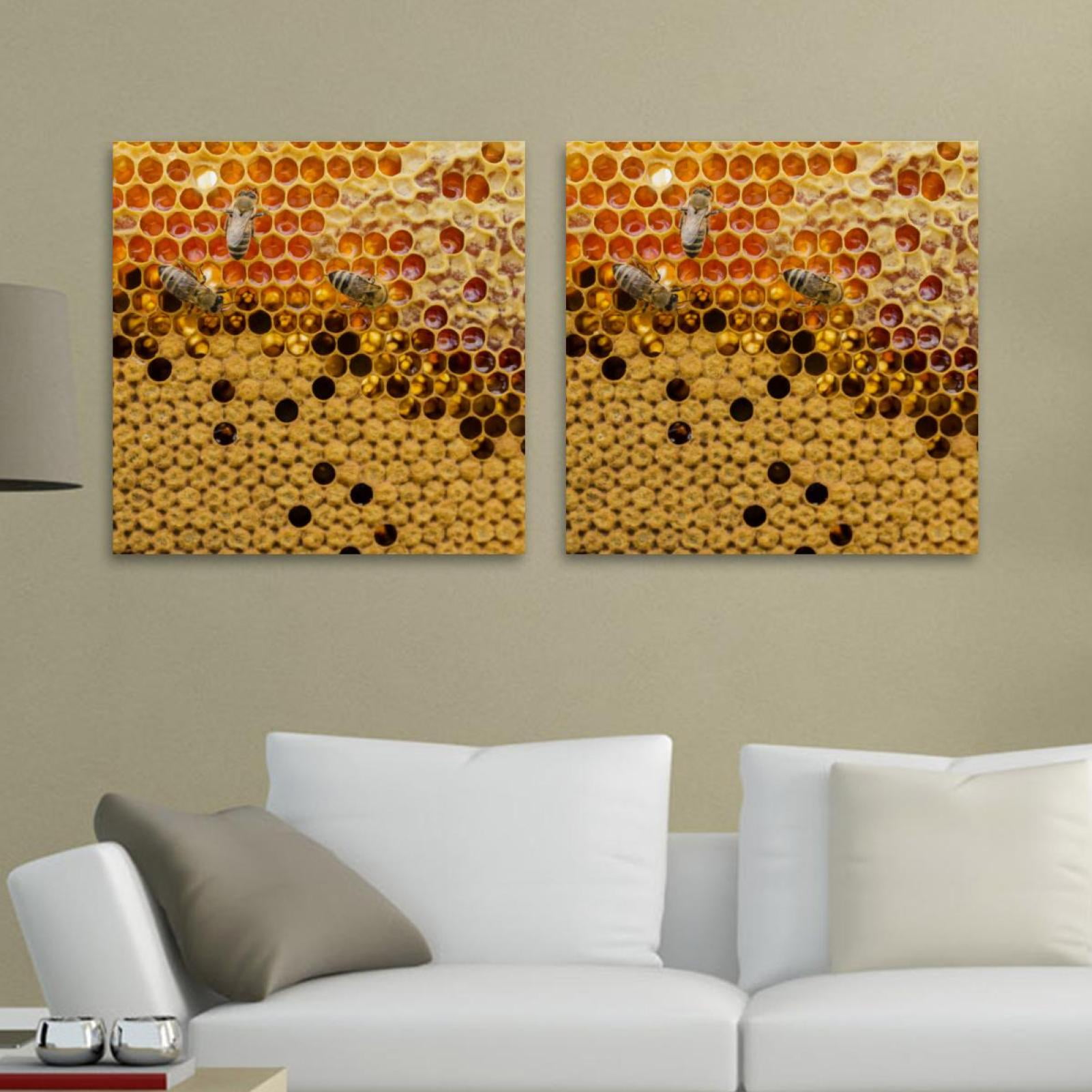 OWNSERIES Top View Honeycomb with Bees Yellow Pattern 2PC Canvas Wall ...