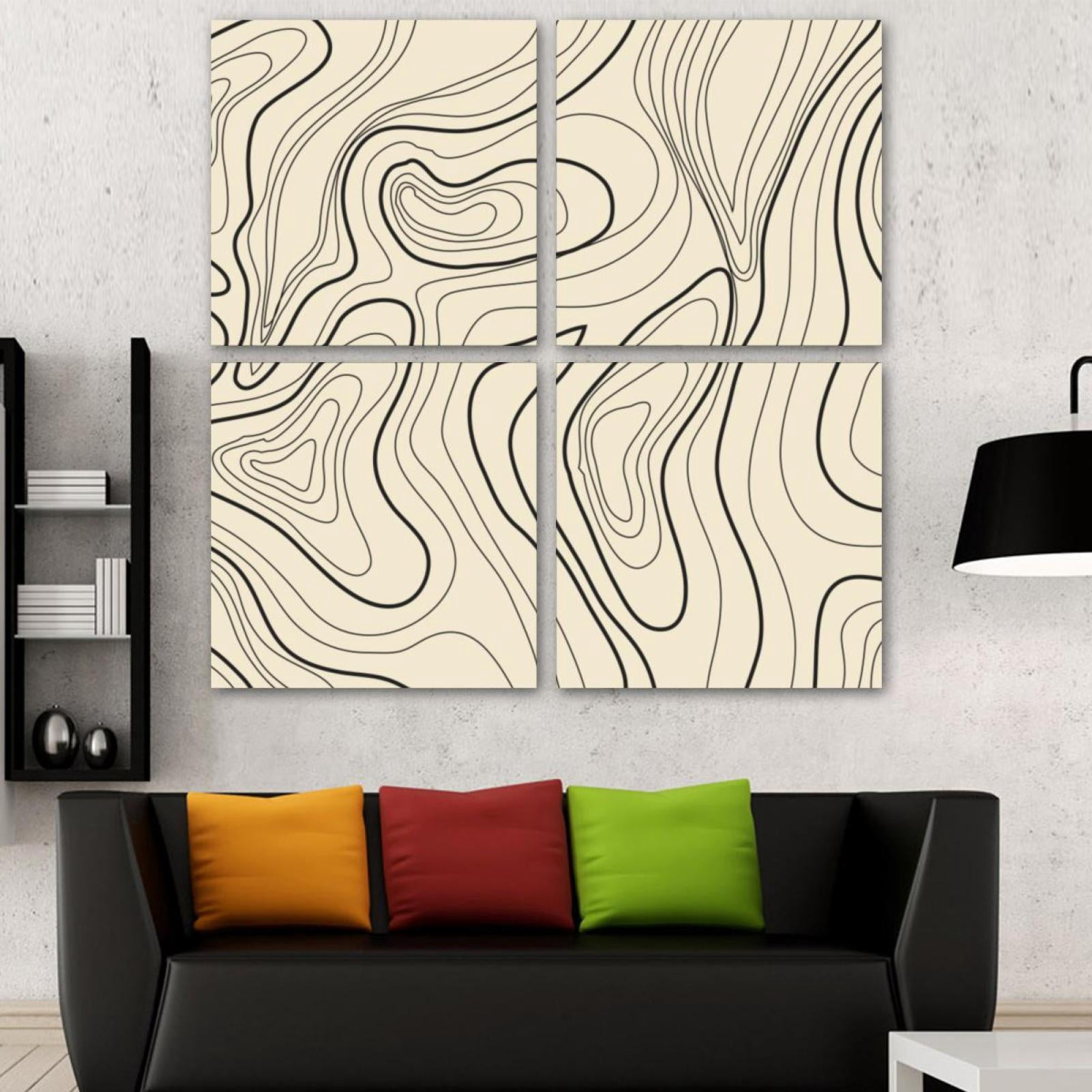 OWNSERIES Topographic Lines Pattern 4PC Frameless Canvas Wall Art ...