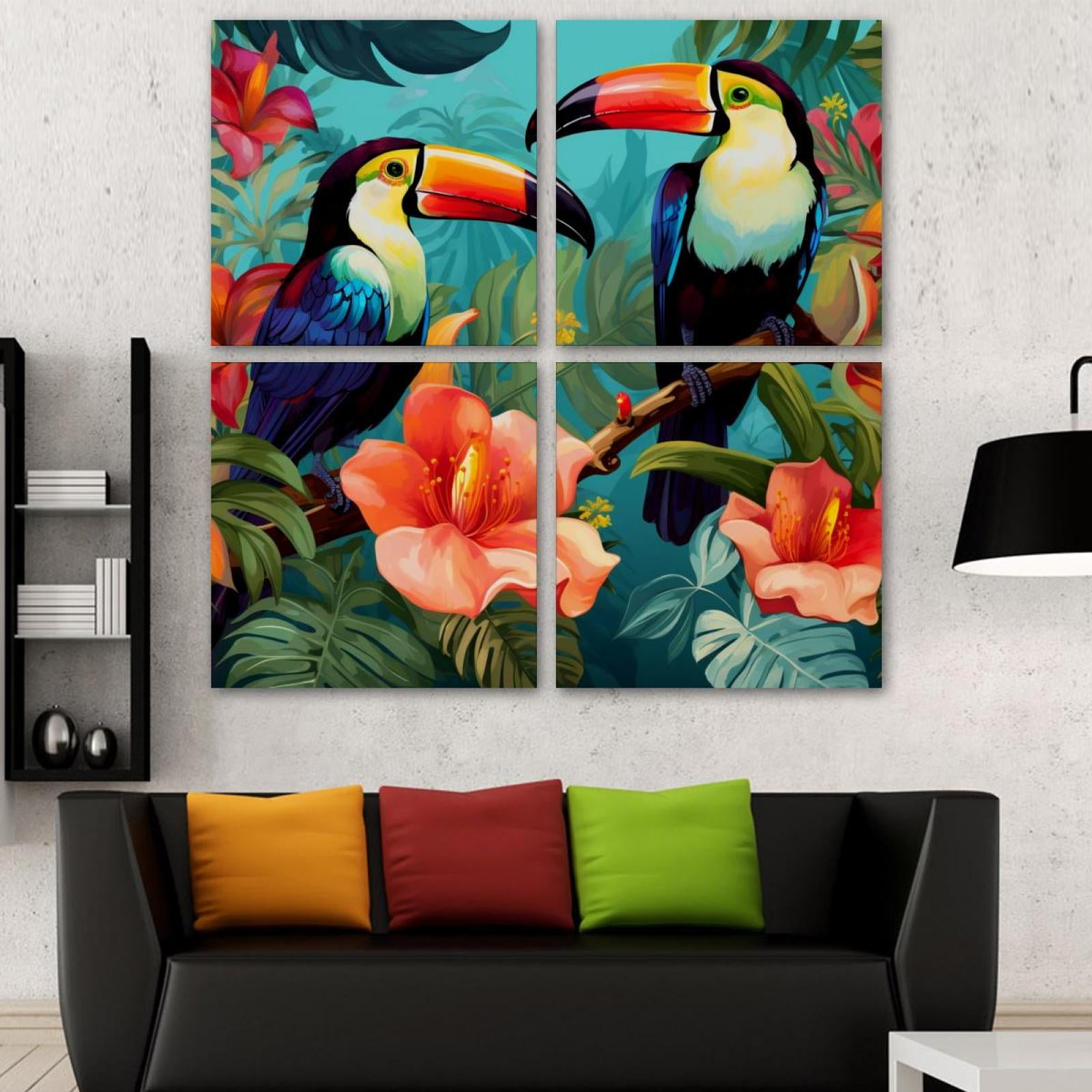 OWNSERIES Toucan Pattern Pattern 4PC Frameless Canvas Wall Art ...