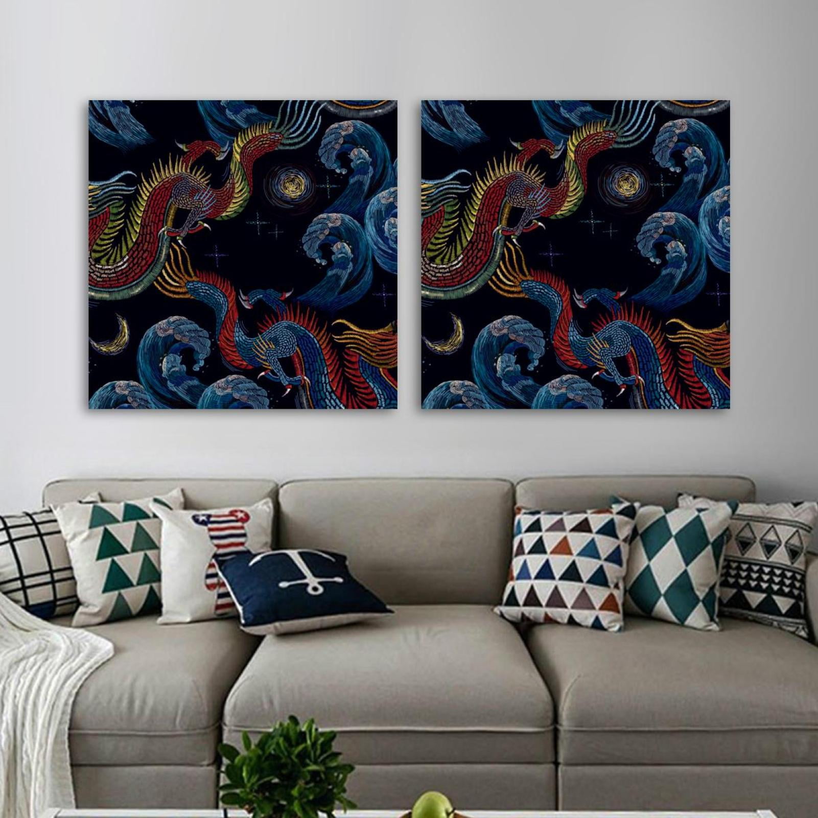 OWNSERIES Traditional Chinese Dragon Clouds Pattern 2PC Canvas Wall Art ...