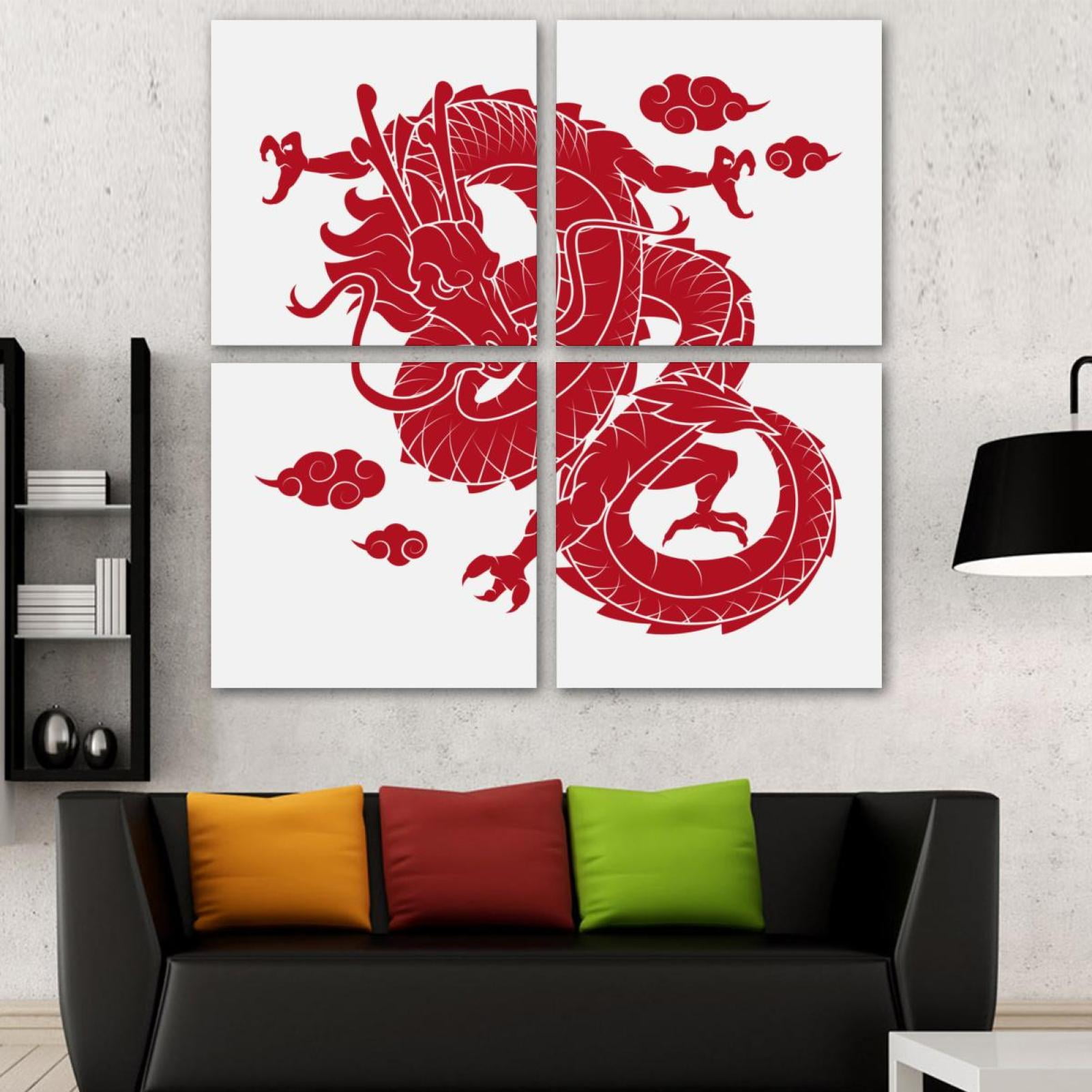 OWNSERIES Traditional Chinese Dragon Pattern 4PC Frameless Canvas Wall ...