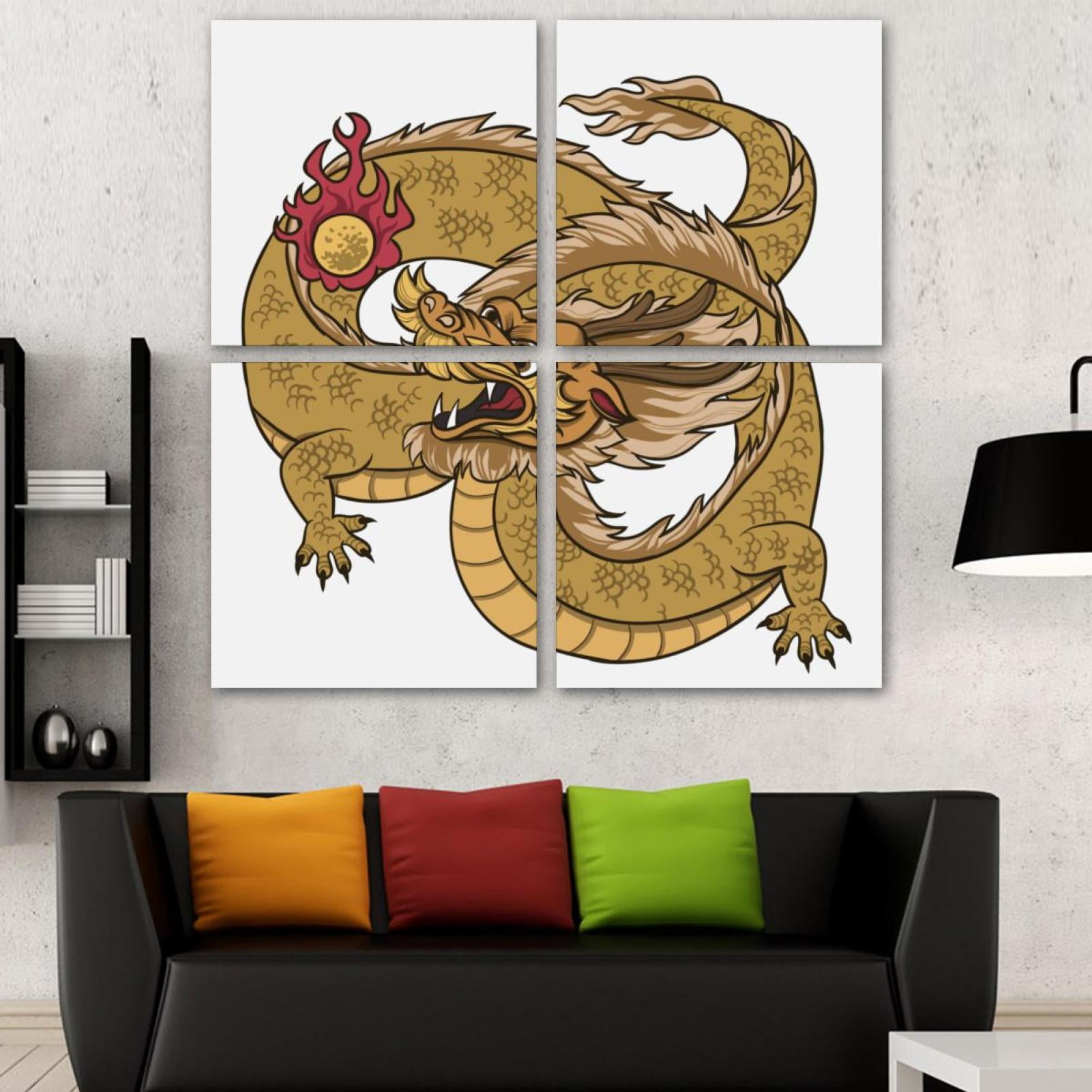 OWNSERIES Traditional Chinese Dragon Pattern 4PC Frameless Canvas Wall ...