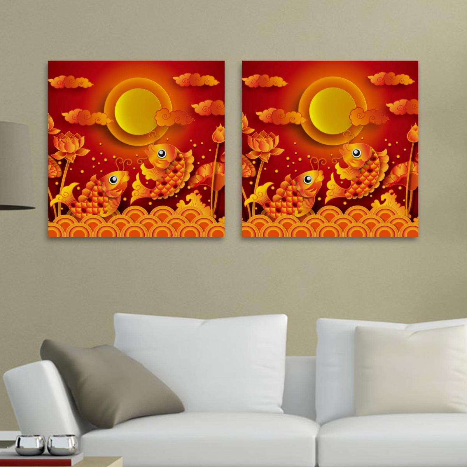 OWNSERIES Traditional Chinese Red Carp Lotus Clouds Pattern 2PC Canvas ...