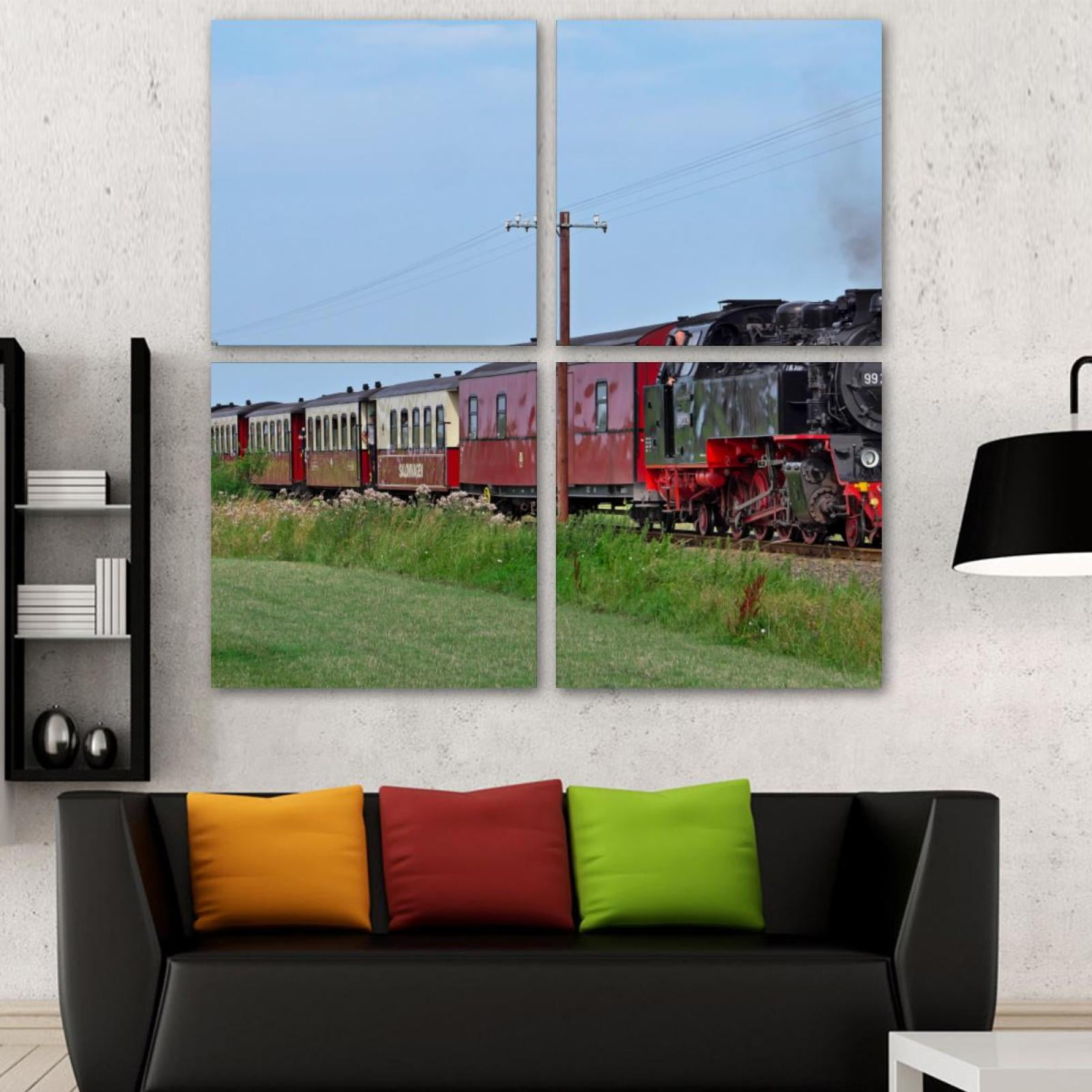 OWNSERIES Train Steam Locomotive Nature Pattern 4PC Frameless Canvas ...