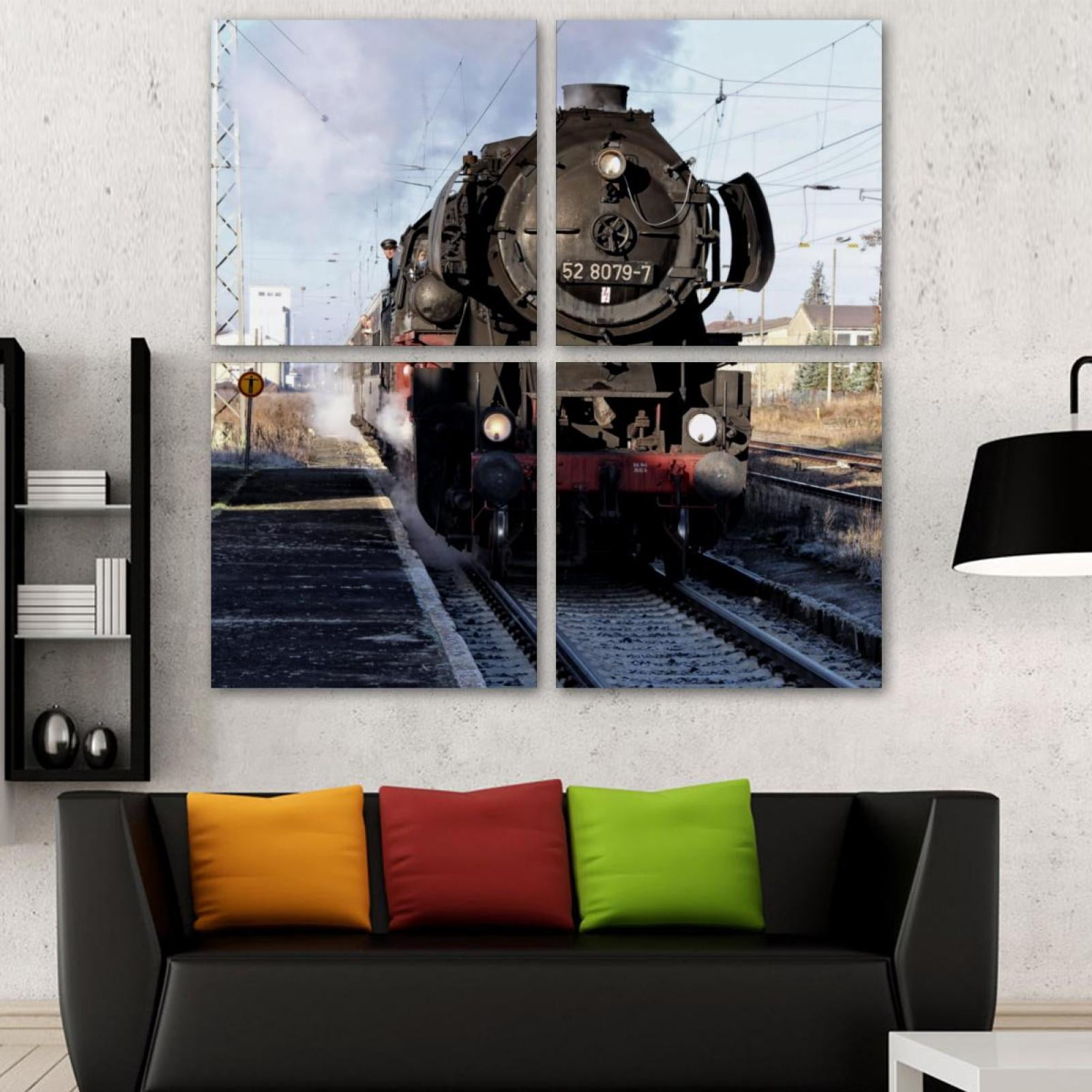 OWNSERIES Train Steam Traffic Railway Pattern 4PC Frameless Canvas Wall ...