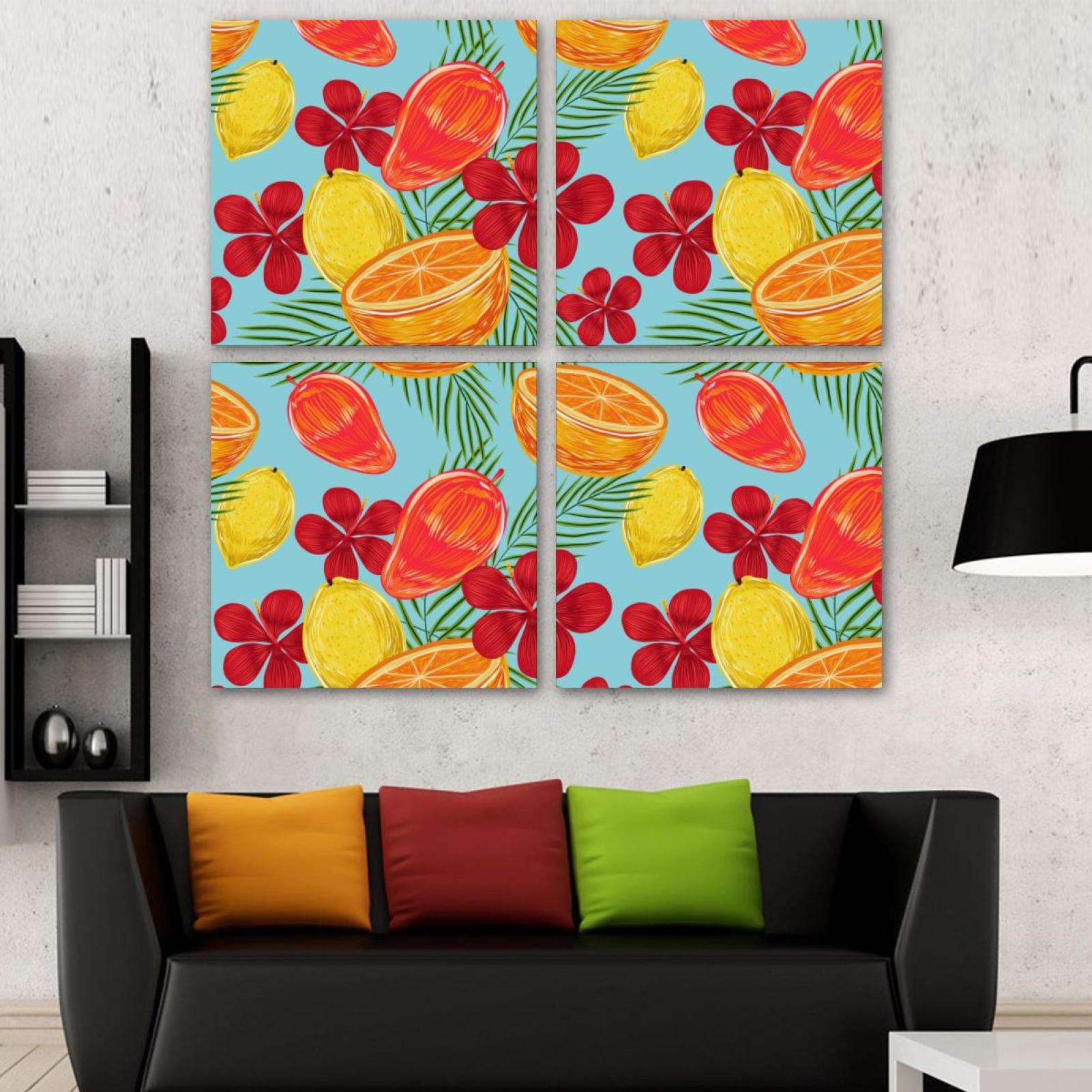 OWNSERIES Tropical Fruit Flower Pattern Pattern 4PC Frameless Canvas ...