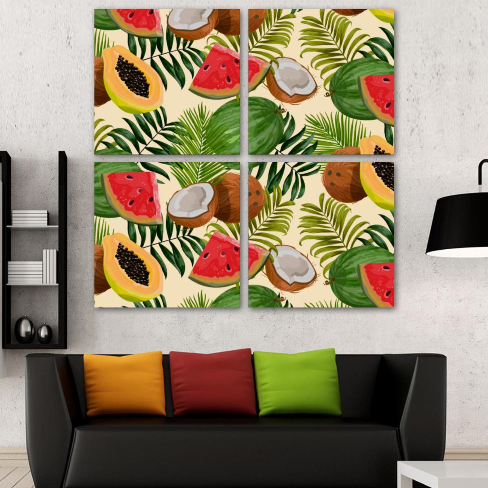 OWNSERIES Tropical Fruits Pattern 4PC Frameless Canvas Wall Art Paintings for Living Room Canvas ...