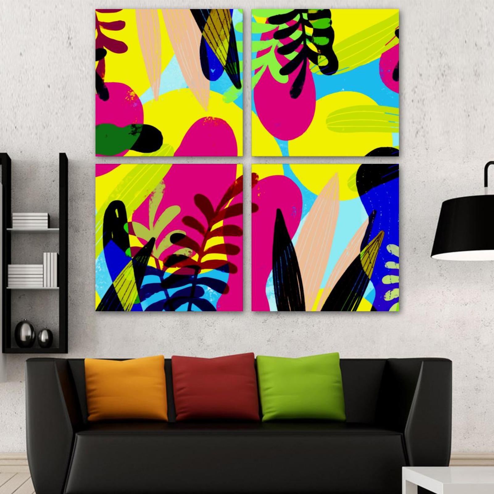 OWNSERIES Tropical Leaf Abstract Pattern 4PC Frameless Canvas Wall Art ...