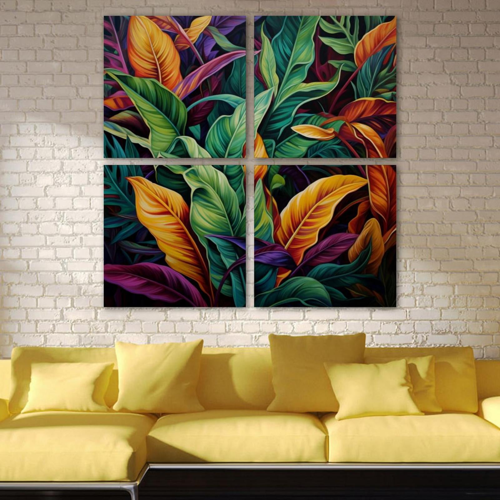 OWNSERIES Tropical Plants Pattern 4PC Frameless Canvas Wall Art ...