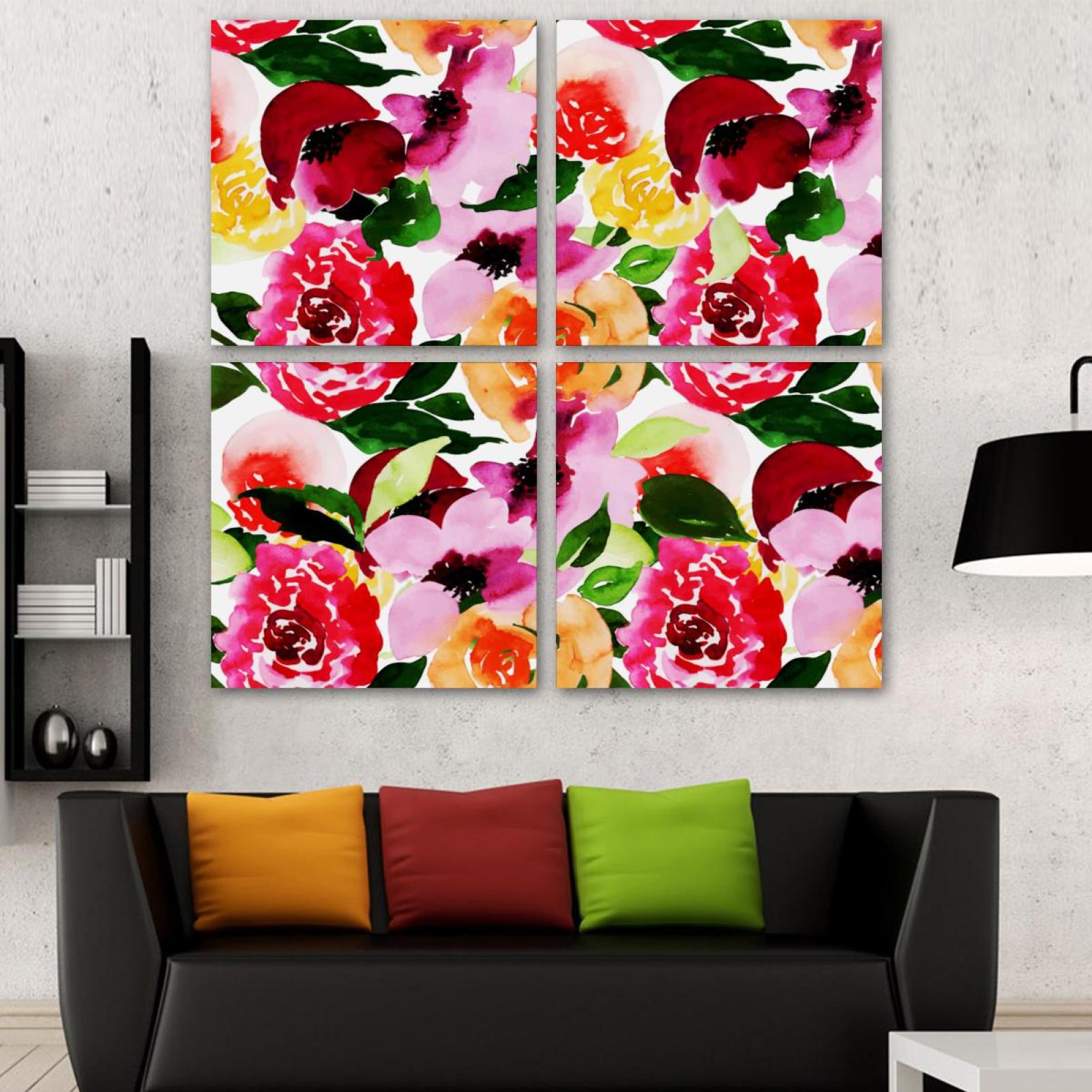 OWNSERIES Tropical Red Floral Flower Pattern 4PC Frameless Canvas Wall ...