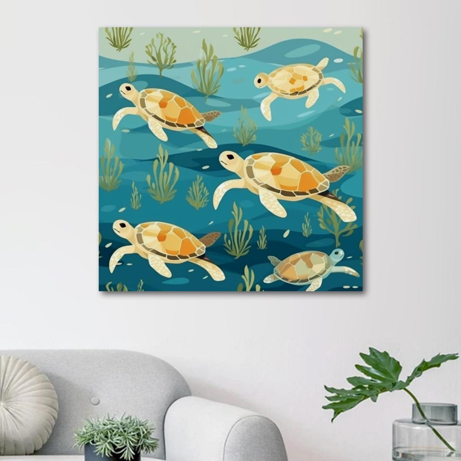 OWNSERIES Turtle Pattern Canvas Wall Art Paintings for Living Room ...