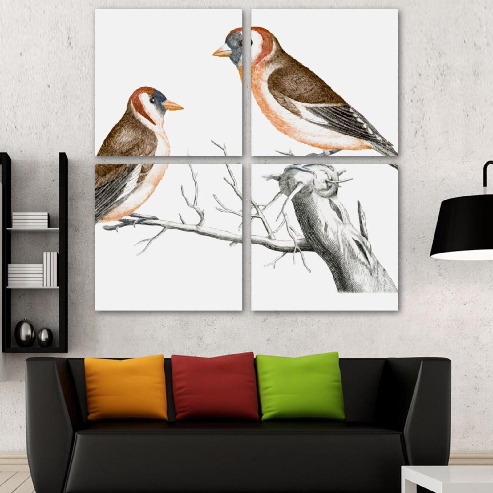 OWNSERIES Two Birds on Branch Pattern 4PC Frameless Canvas Wall Art ...