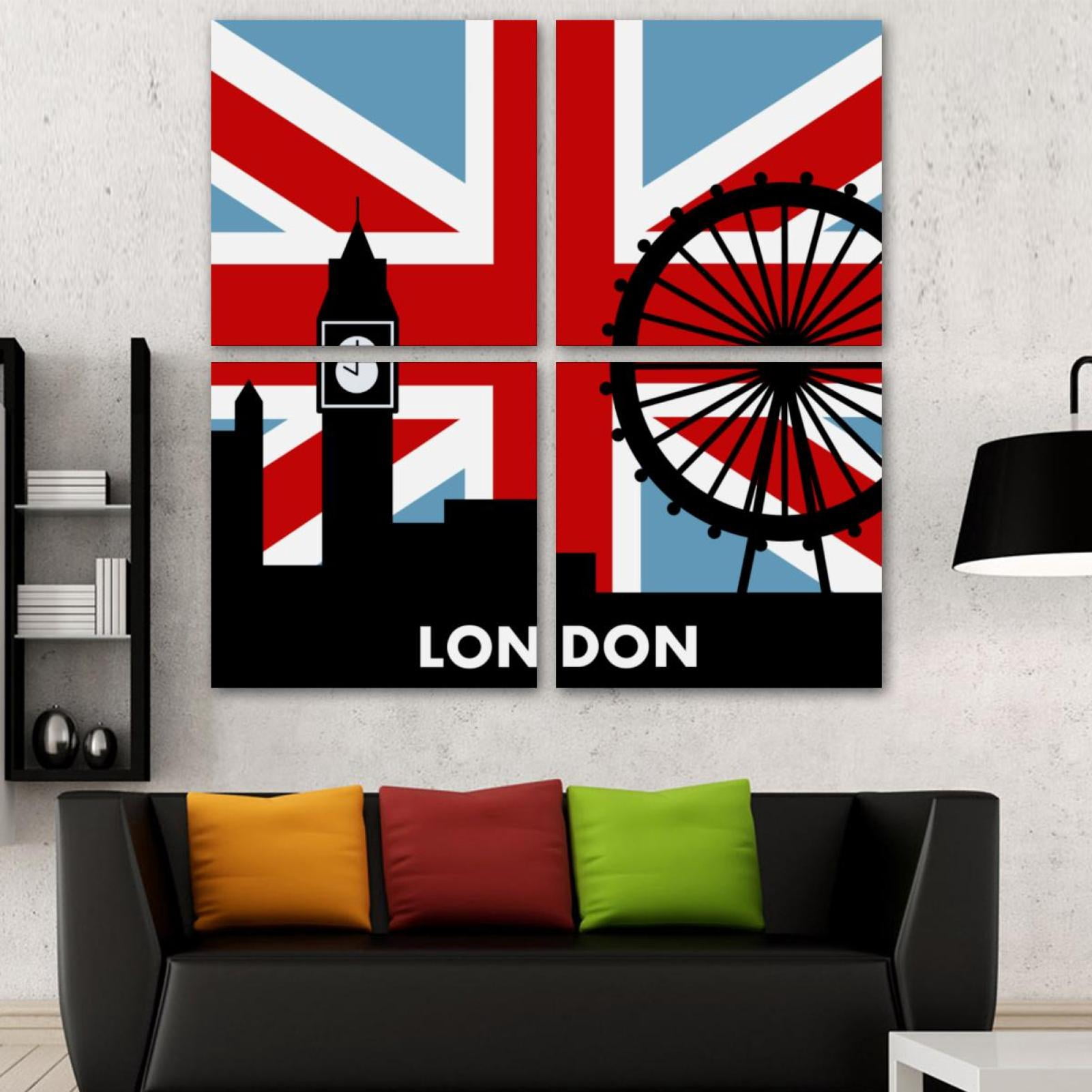 OWNSERIES UK British Flag London Pattern 4PC Frameless Canvas Wall Art ...