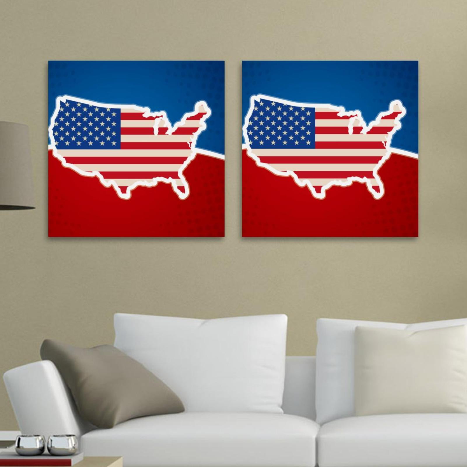 OWNSERIES USA American Map Flag Pattern 2PC Canvas Wall Art Paintings ...