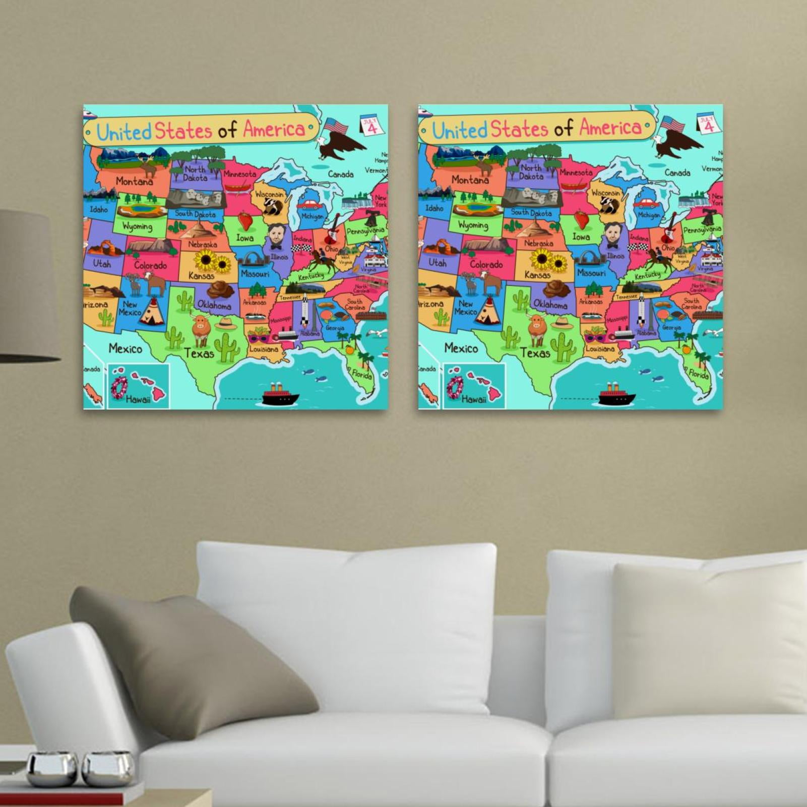 OWNSERIES USA Map Pattern 2PC Canvas Wall Art Paintings for Living Room ...