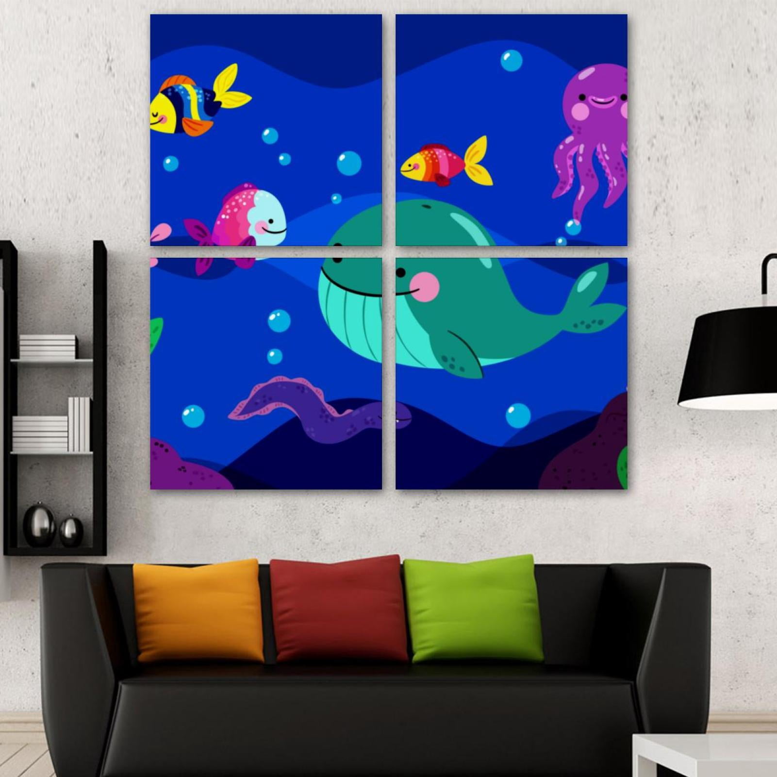 OWNSERIES Underwater Blue Pattern 4PC Frameless Canvas Wall Art ...