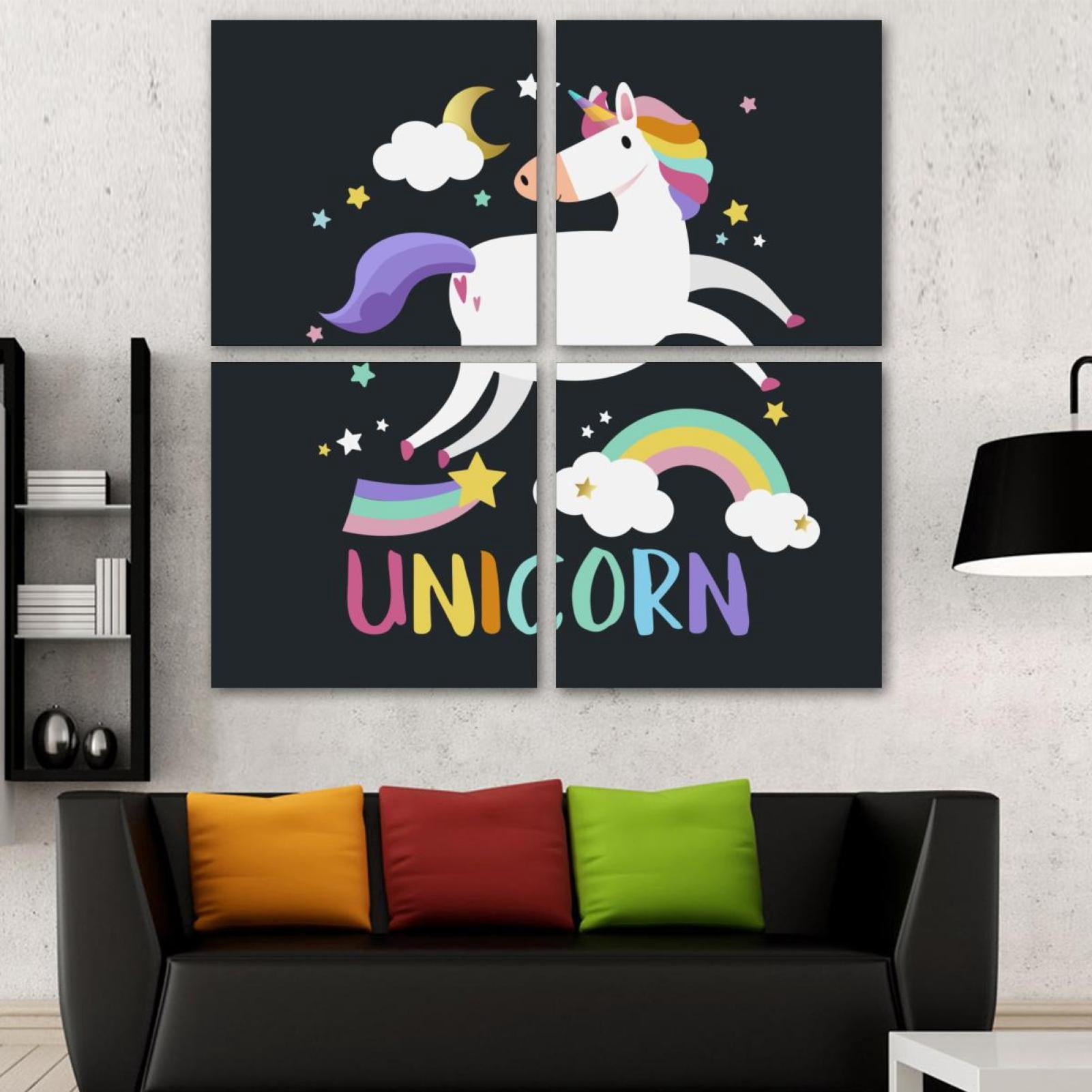 OWNSERIES Unicorn Magical Elements Pattern 4PC Frameless Canvas Wall ...