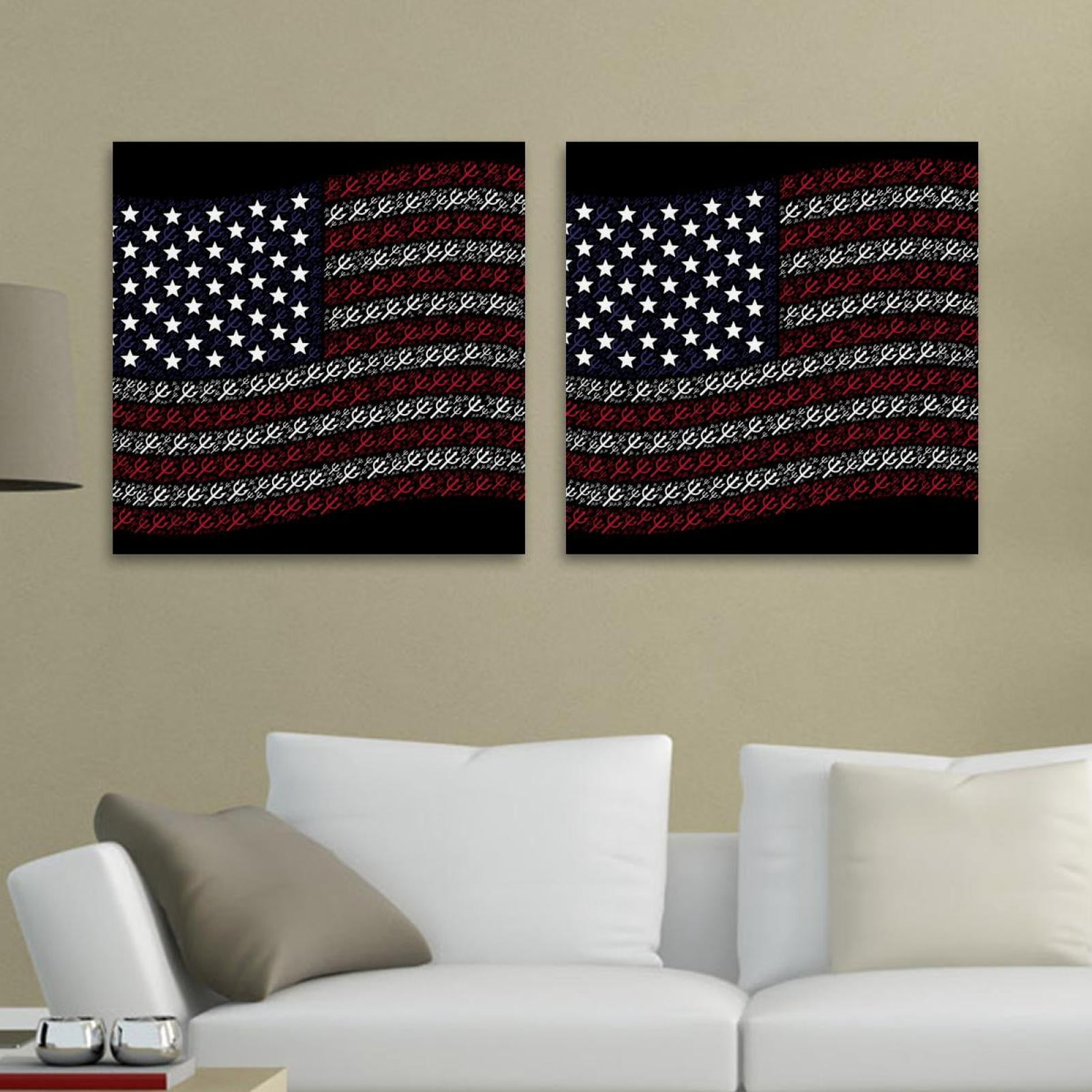 OWNSERIES United States Flag Trident Fork Pattern 2PC Canvas Wall Art ...