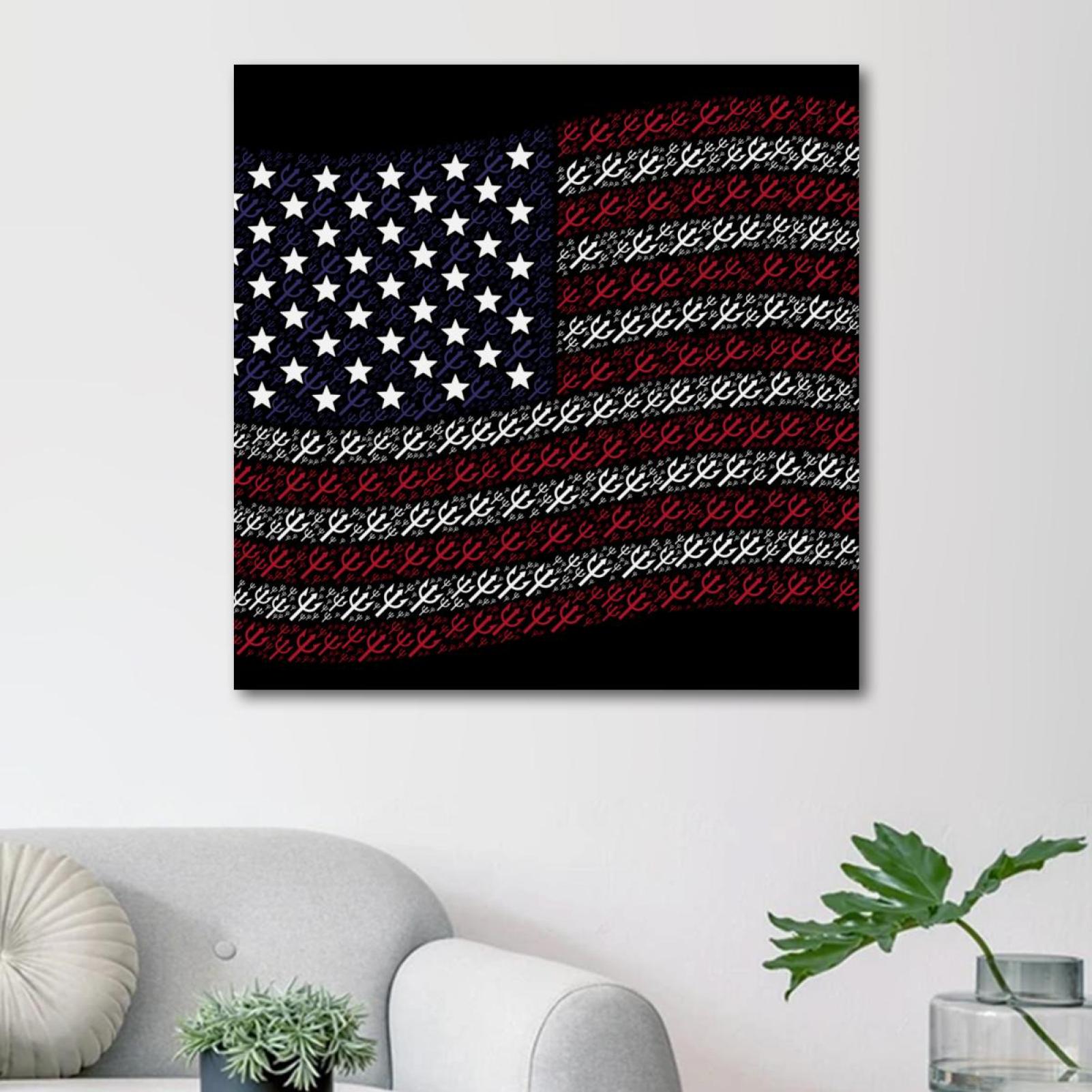 OWNSERIES United States Flag Trident Fork Pattern Canvas Wall Art ...