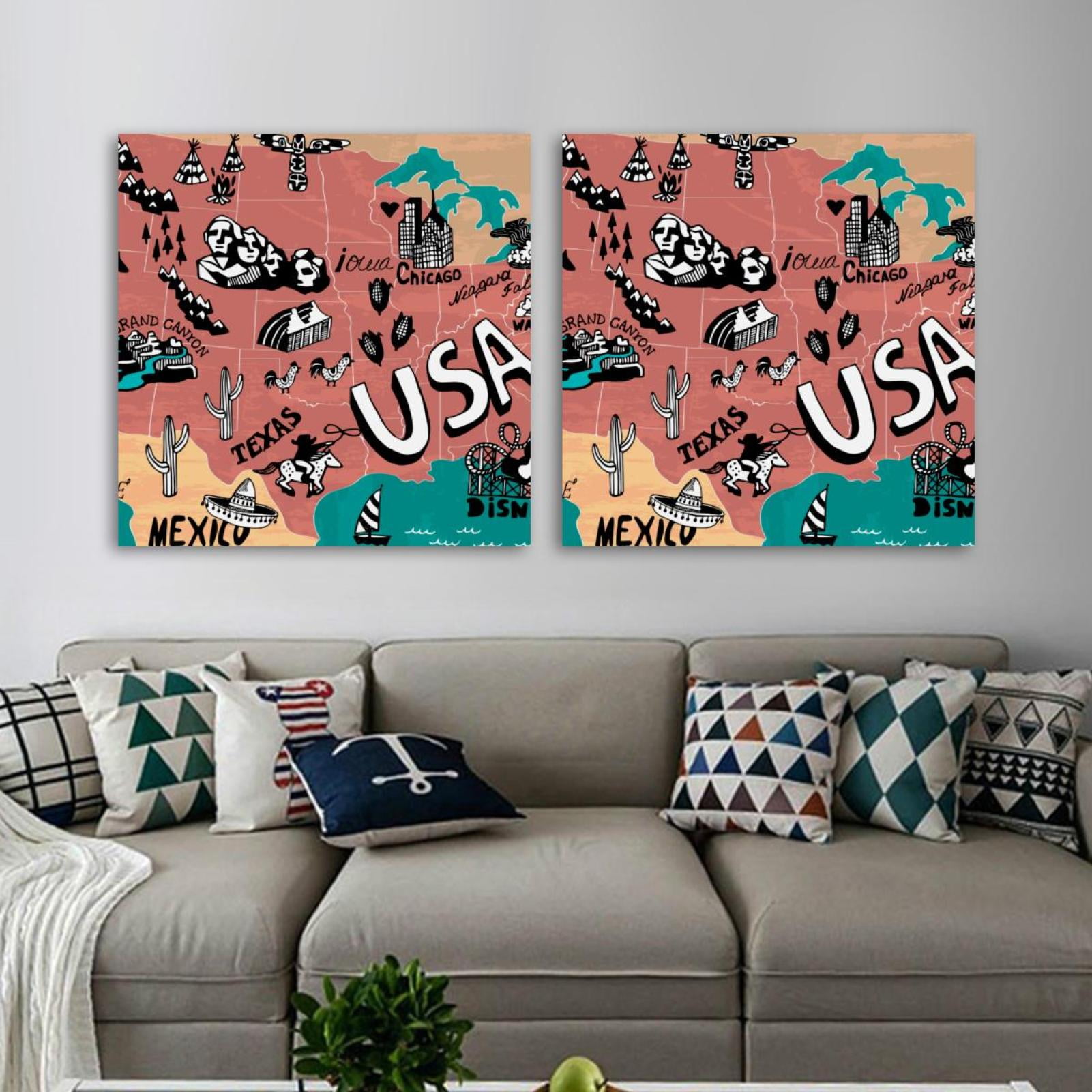 OWNSERIES United States Map Pattern 2PC Canvas Wall Art Paintings for ...