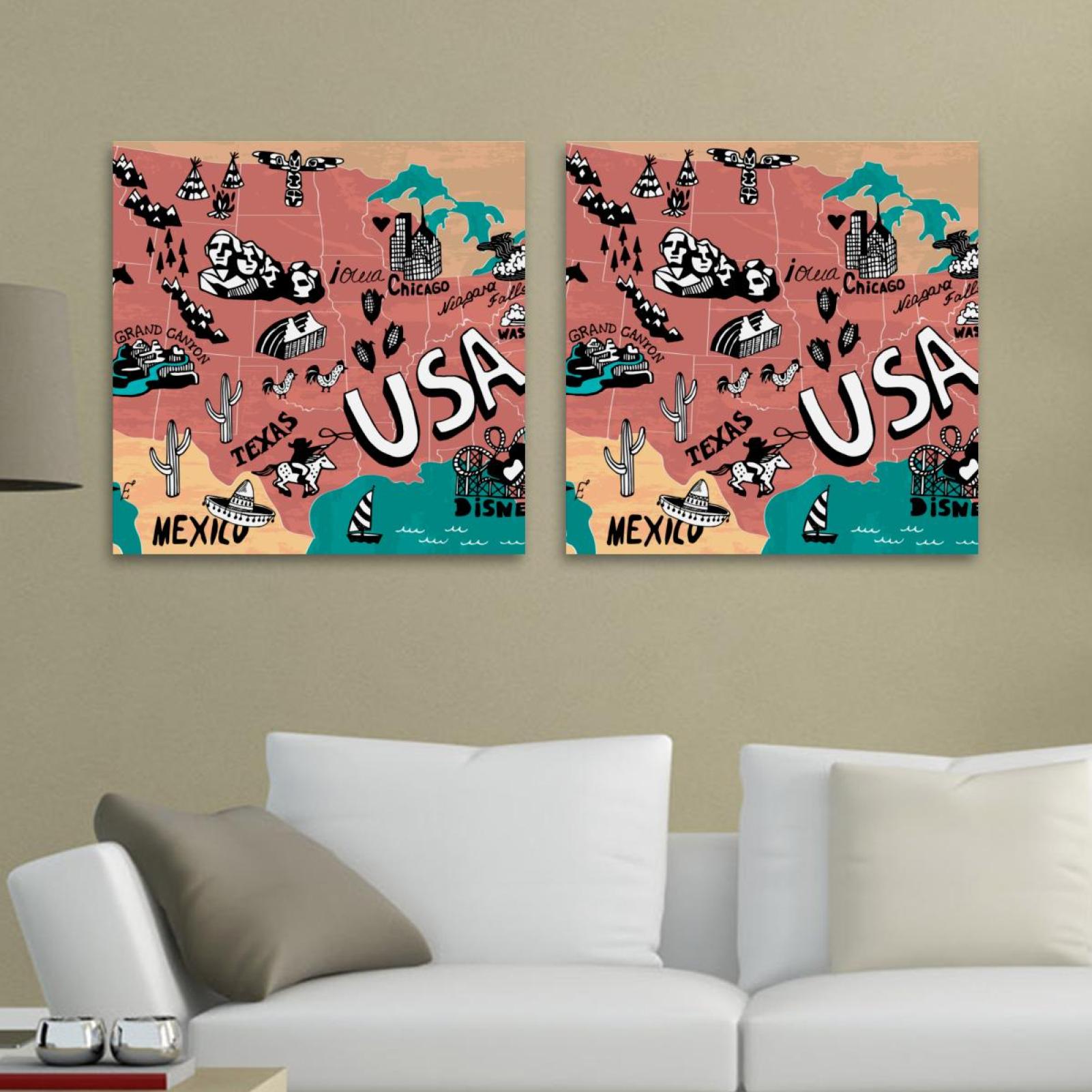 OWNSERIES United States Map Pattern 2PC Canvas Wall Art Paintings for ...