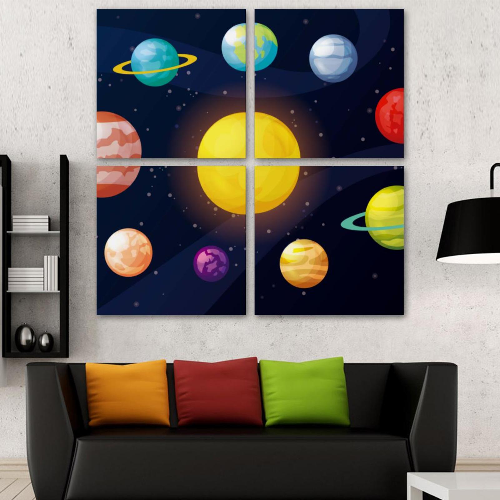 OWNSERIES Universe Space Planets Sun Pattern 4PC Frameless Canvas Wall ...