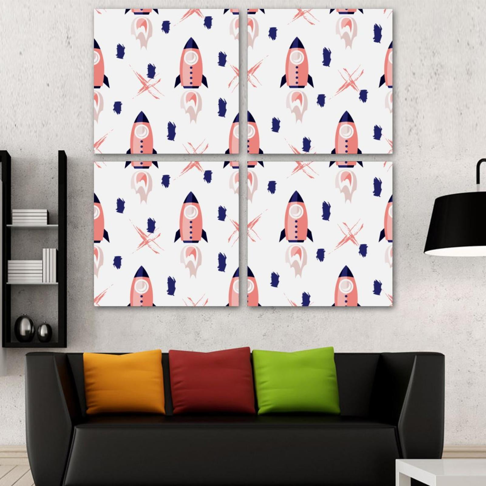OWNSERIES Universe Space Rockets Pattern Pattern 4PC Frameless Canvas ...