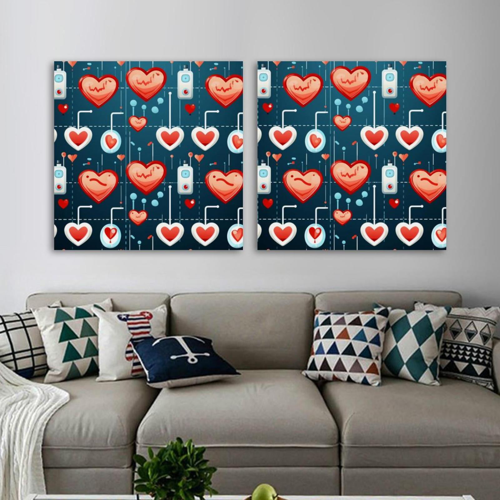 OWNSERIES Valentine's Day Heart EKG Pattern 2PC Canvas Wall Art ...