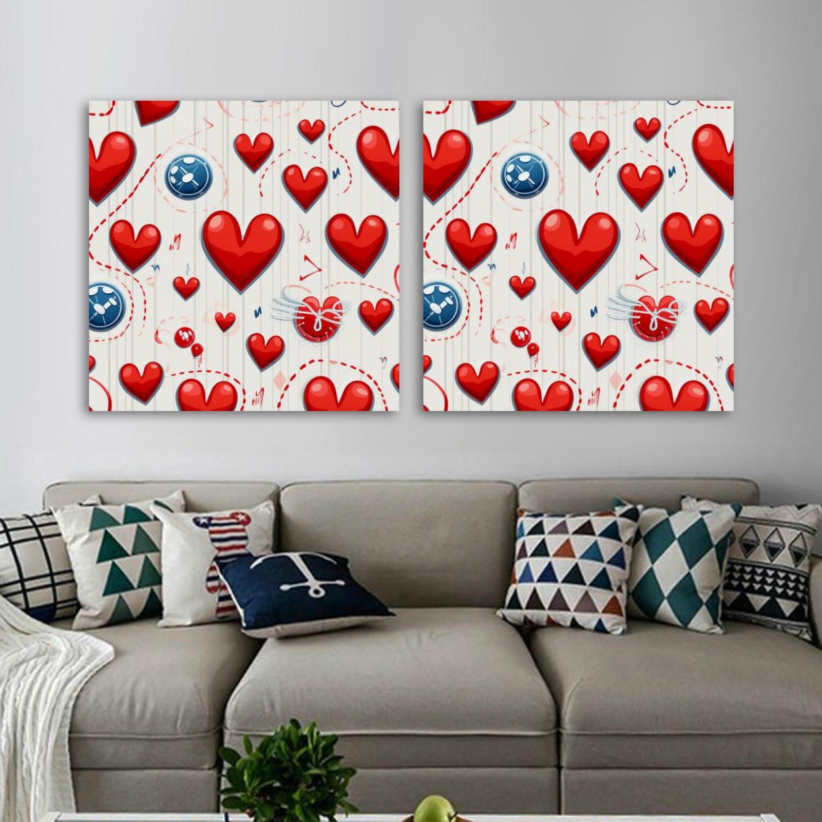 OWNSERIES Valentine's Day Heart EKG Pattern 2PC Canvas Wall Art ...