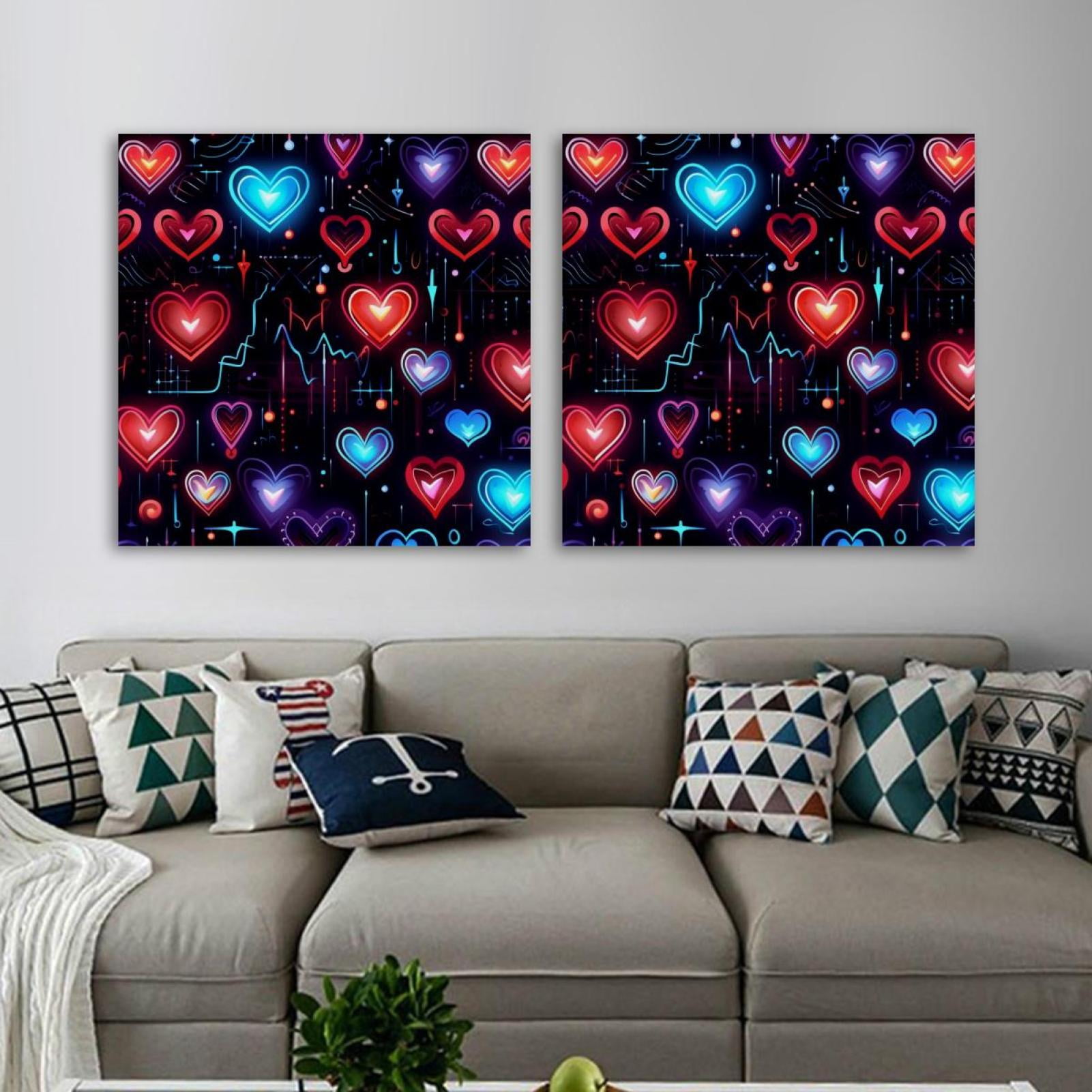 OWNSERIES Valentine's Day Heart EKG Pattern 2PC Canvas Wall Art ...