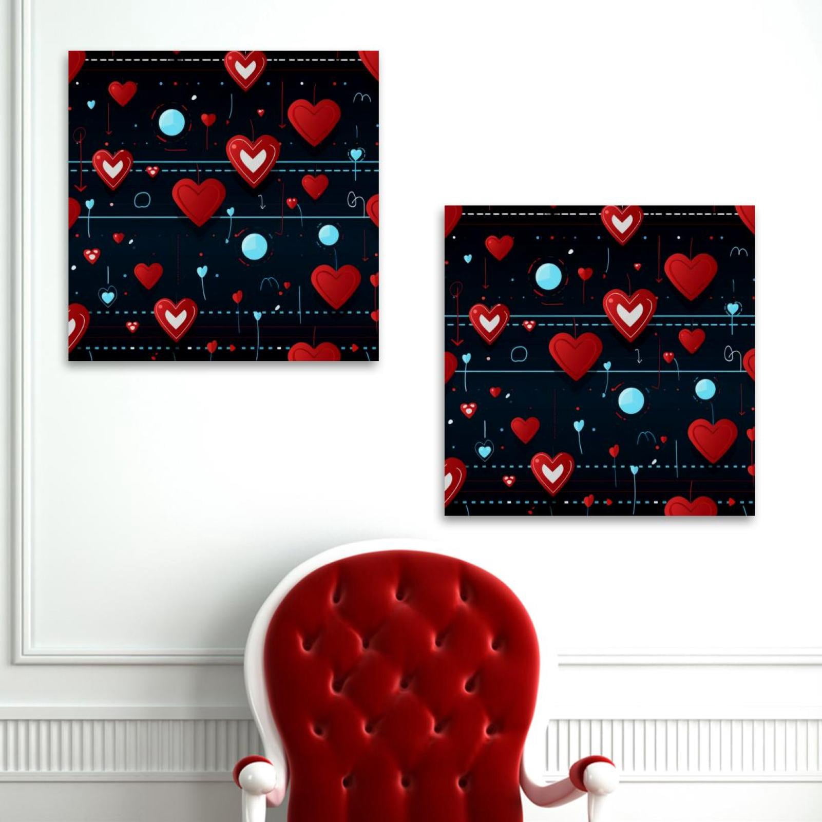 OWNSERIES Valentine's Day Heart EKG Pattern 2PC Canvas Wall Art ...