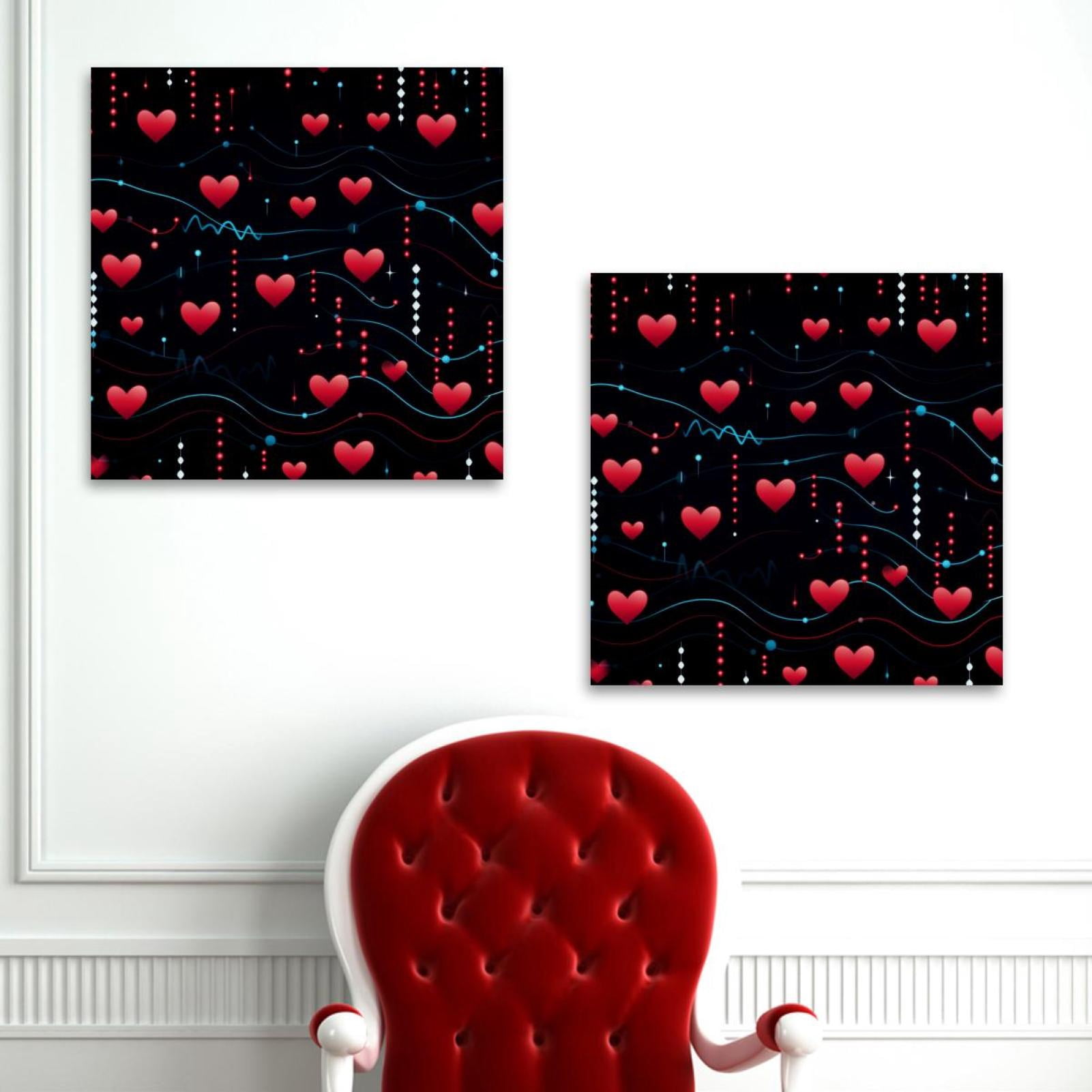 OWNSERIES Valentine's Day Heart EKG Pattern 2PC Canvas Wall Art ...