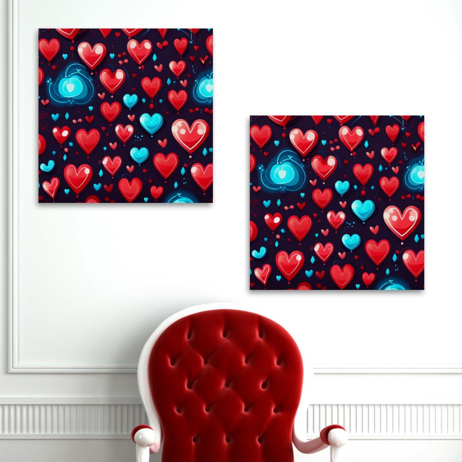 OWNSERIES Valentine's Day Heart EKG Pattern 2PC Canvas Wall Art ...