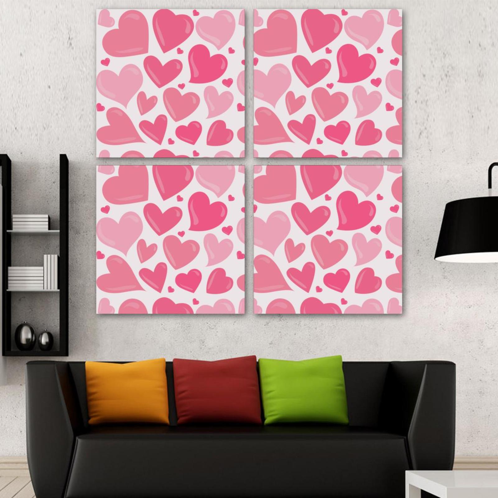 OWNSERIES Valentine's Day Pink Love Heart Pattern Pattern 4PC Frameless ...