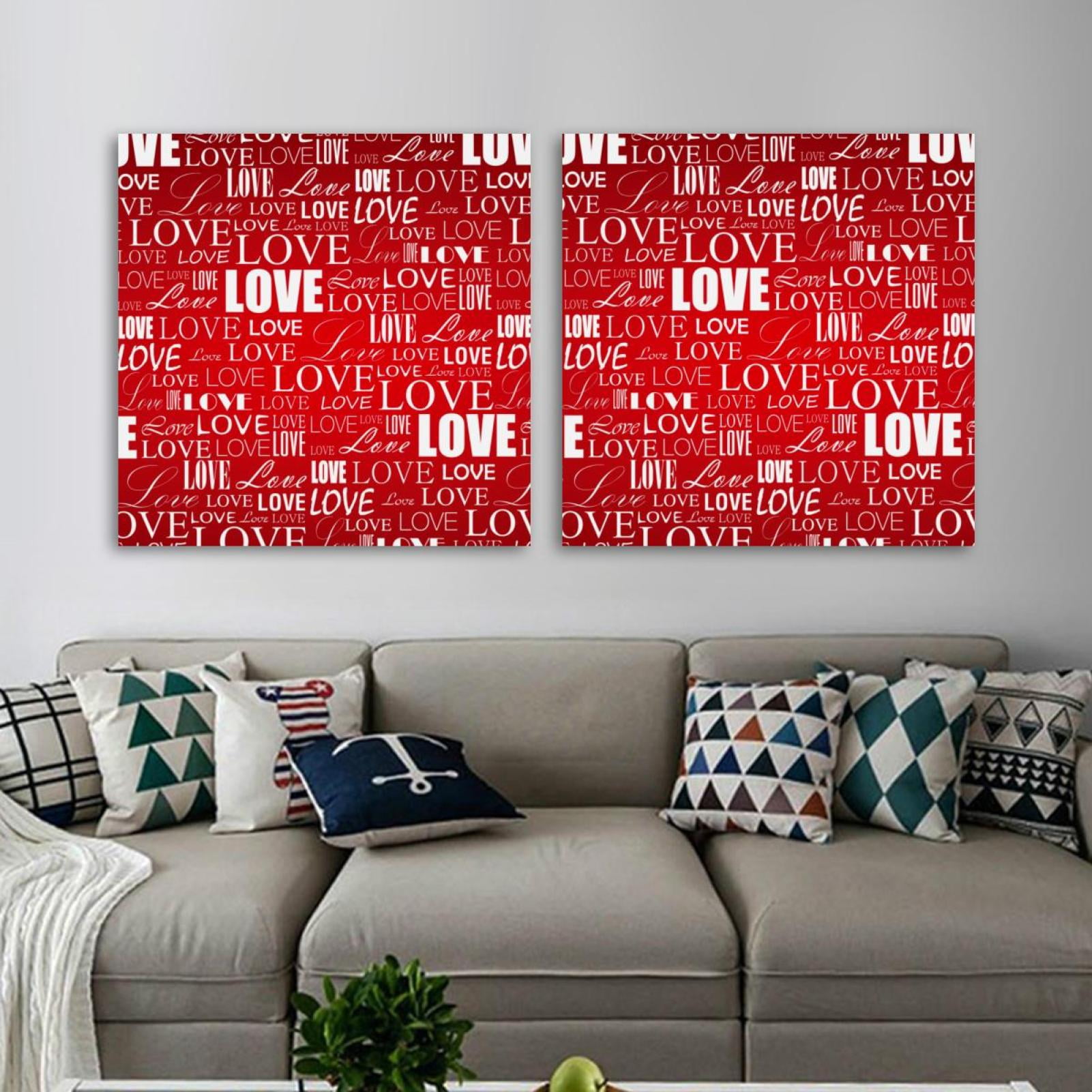 OWNSERIES Valentine's Day Red Love Pattern 2PC Canvas Wall Art ...