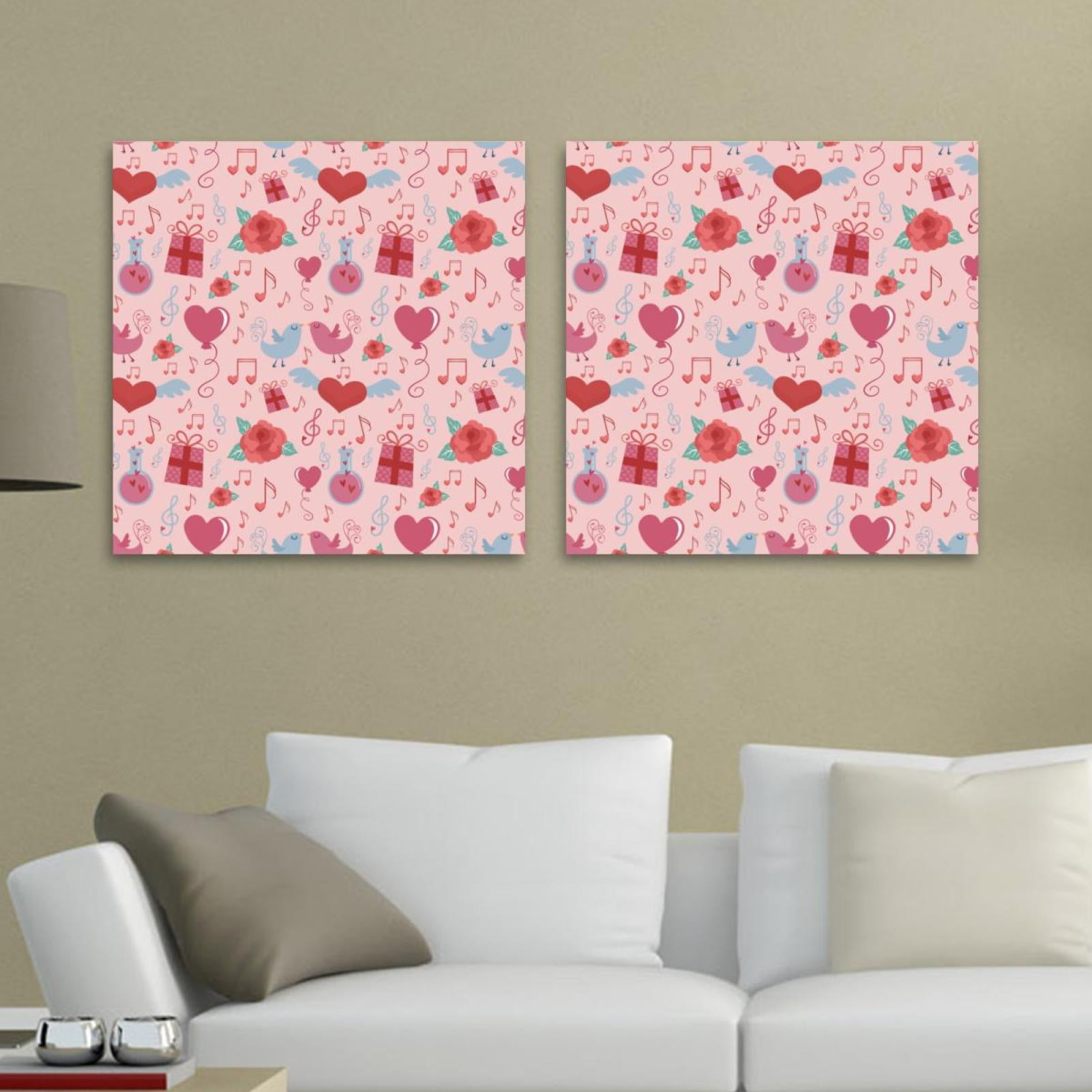OWNSERIES Valentines Retro Love Music Notes Birds Pattern 2PC Canvas ...