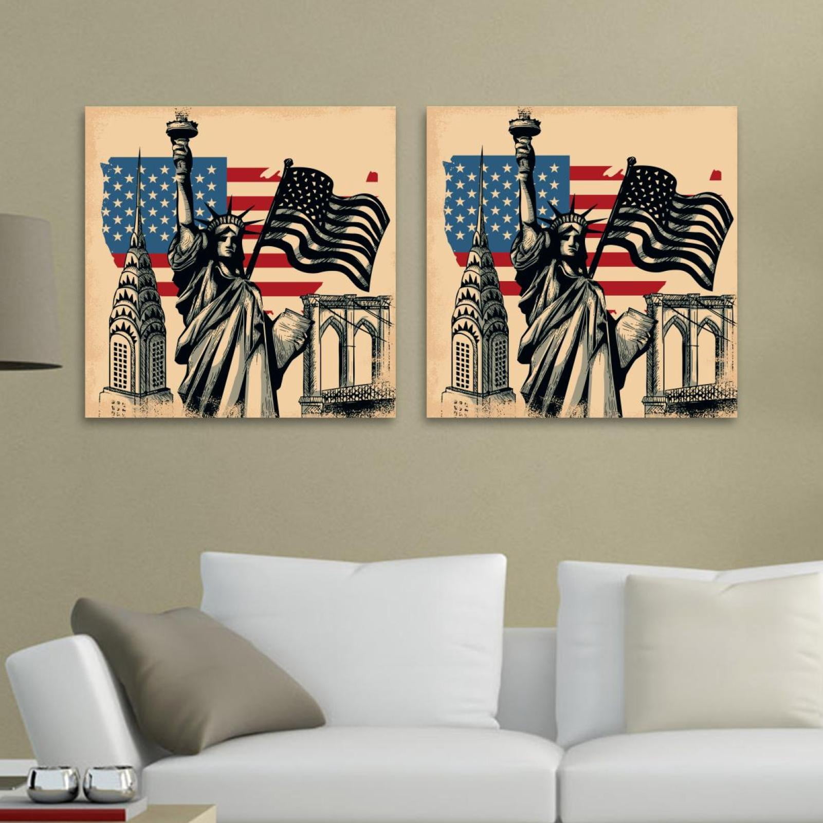 OWNSERIES Vintage American Map Statue of Liberty Pattern 2PC Canvas ...
