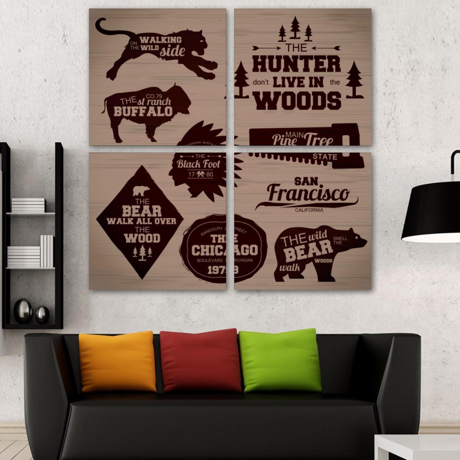 OWNSERIES Vintage Animal Pattern 4PC Frameless Canvas Wall Art ...