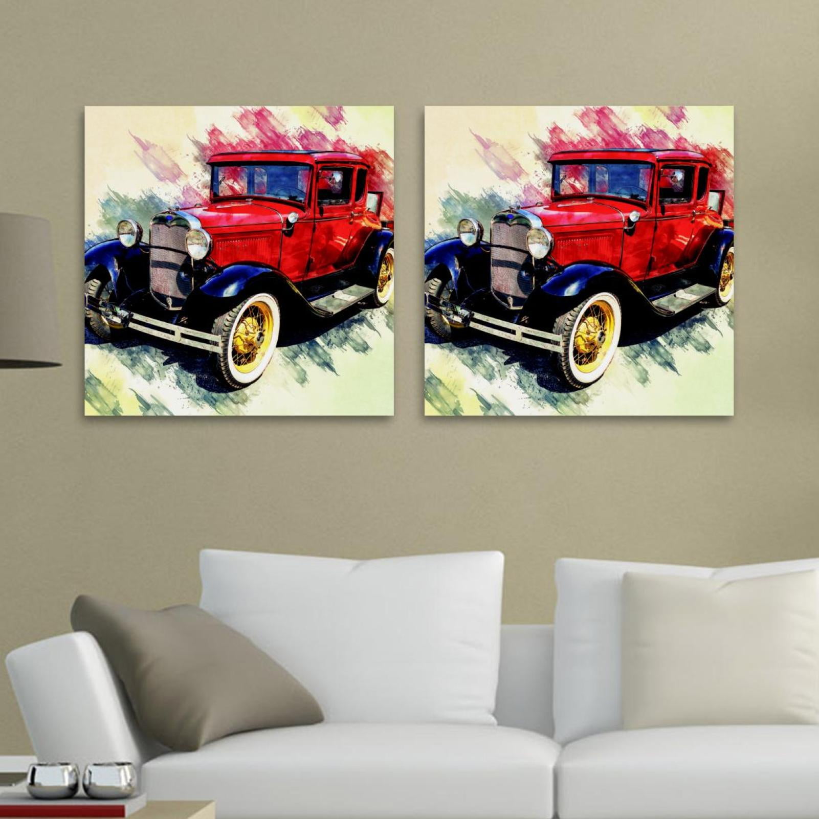 OWNSERIES Vintage Car Old Automobile Pattern 2PC Canvas Wall Art ...
