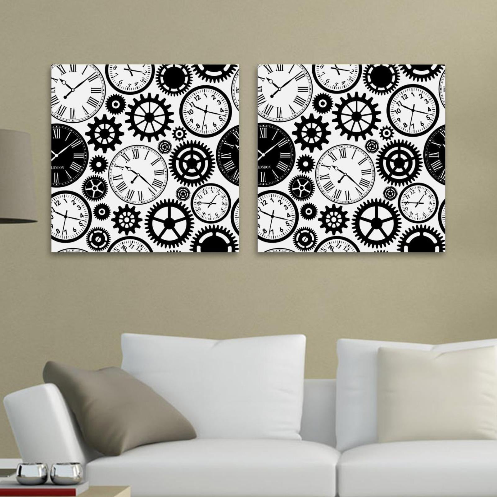 OWNSERIES Vintage Clocks Pattern 2PC Canvas Wall Art Paintings for ...