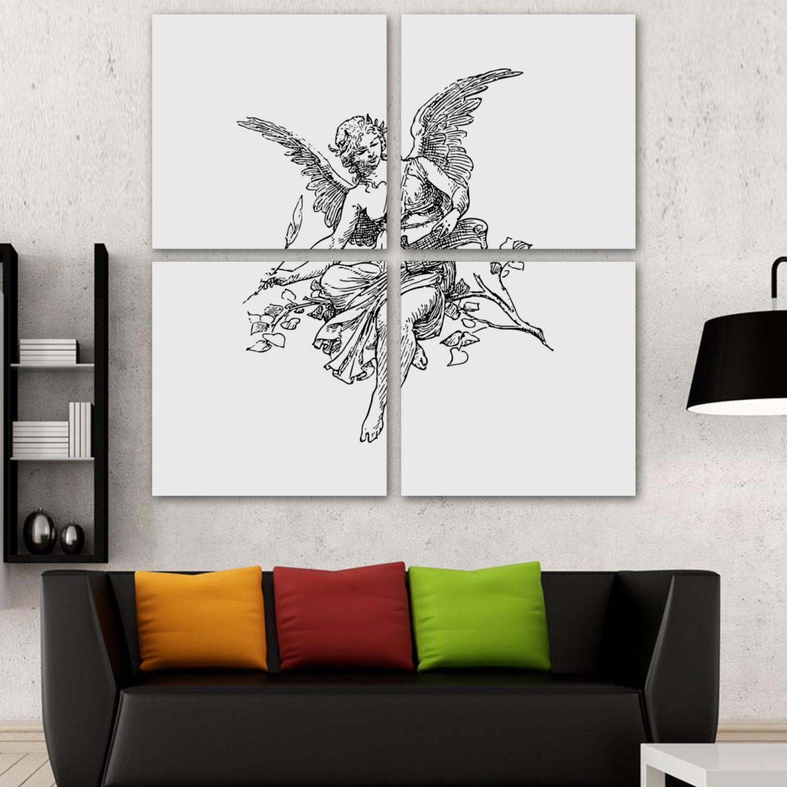 OWNSERIES Vintage Drawing Angel Pattern 4PC Frameless Canvas Wall Art ...